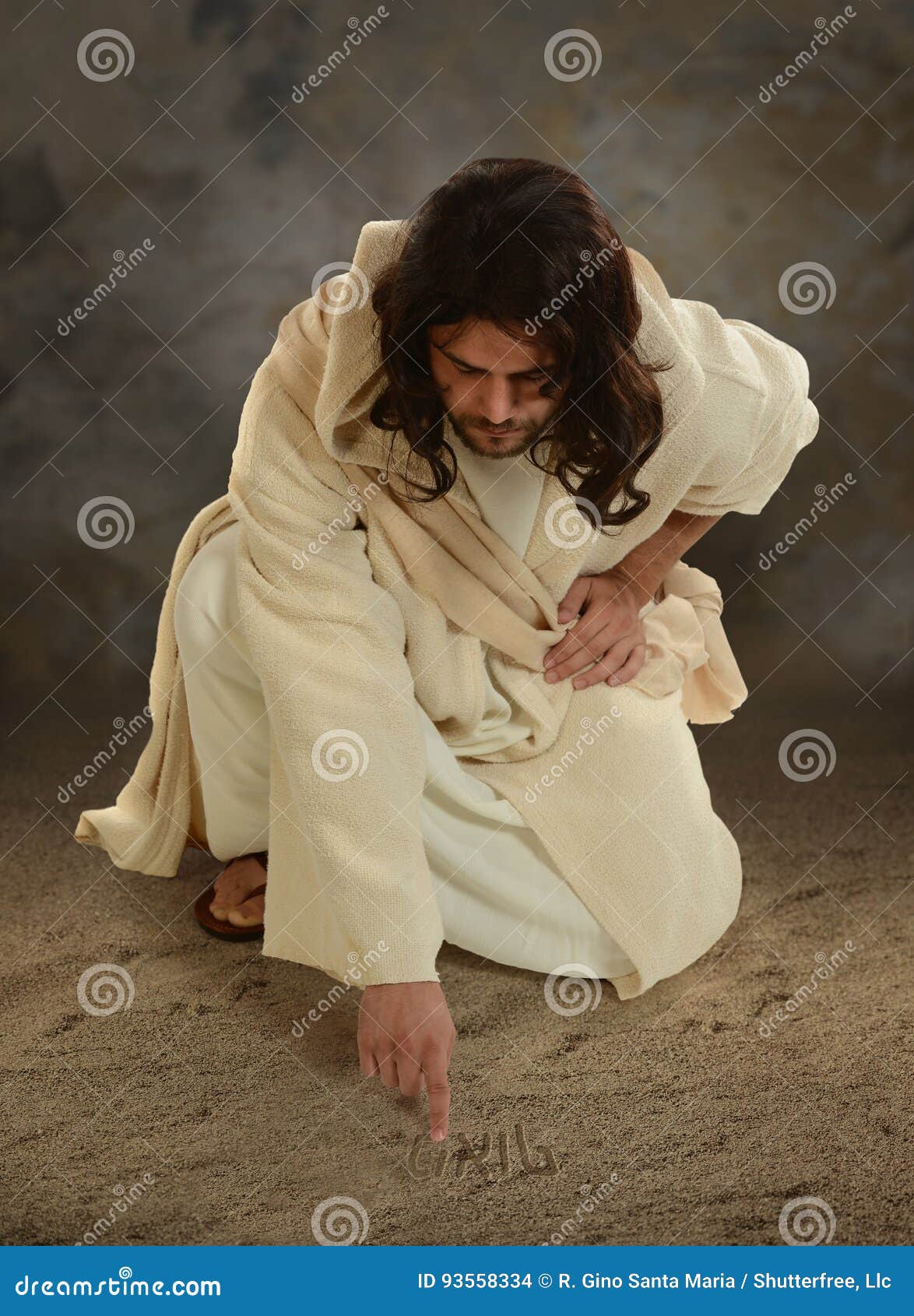 Jesus Writting in the Sand stock photo. Image of religious - 93558334