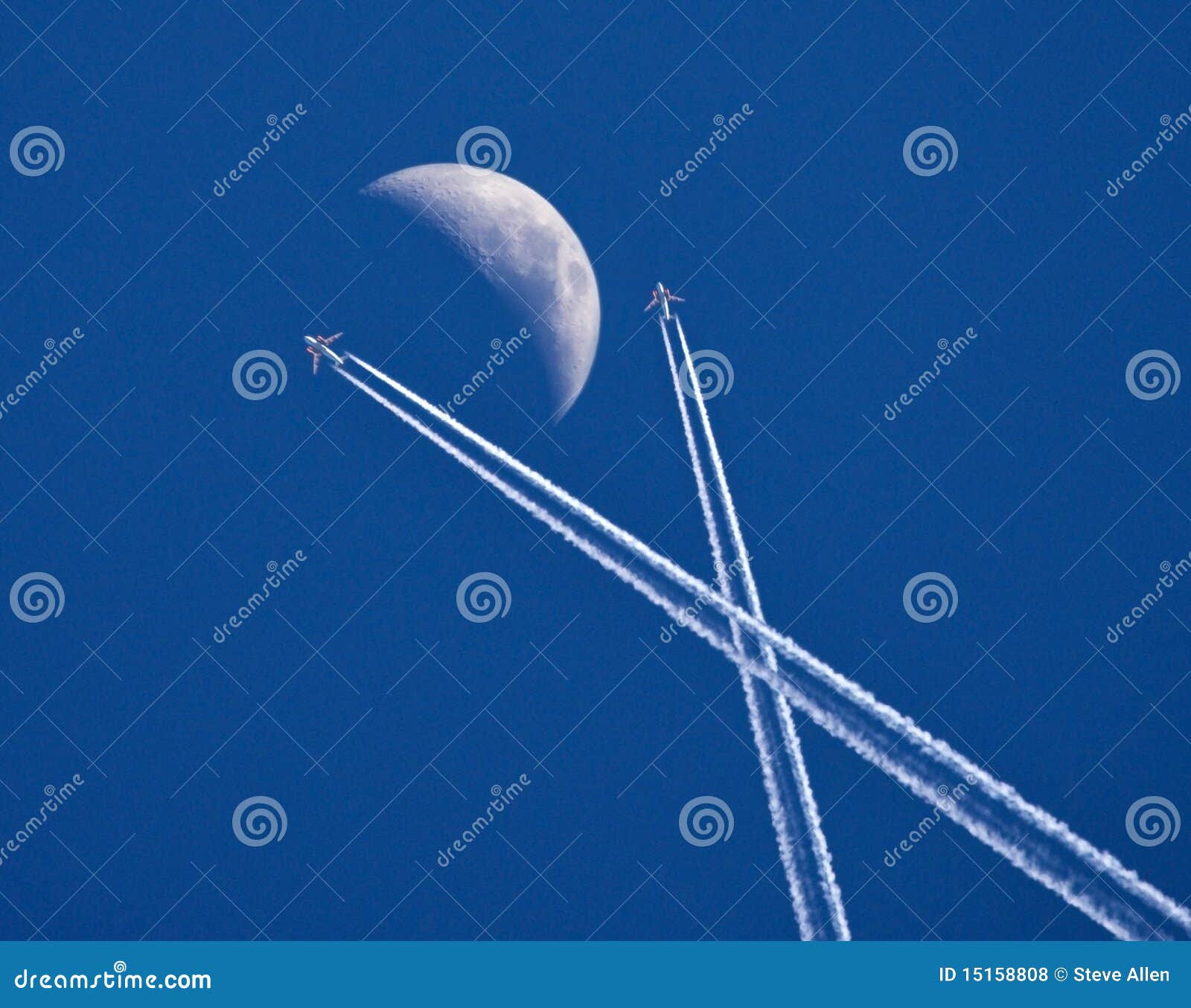 Jet Airliners Flying Past the Moon Stock Photo - Image of airlines ...