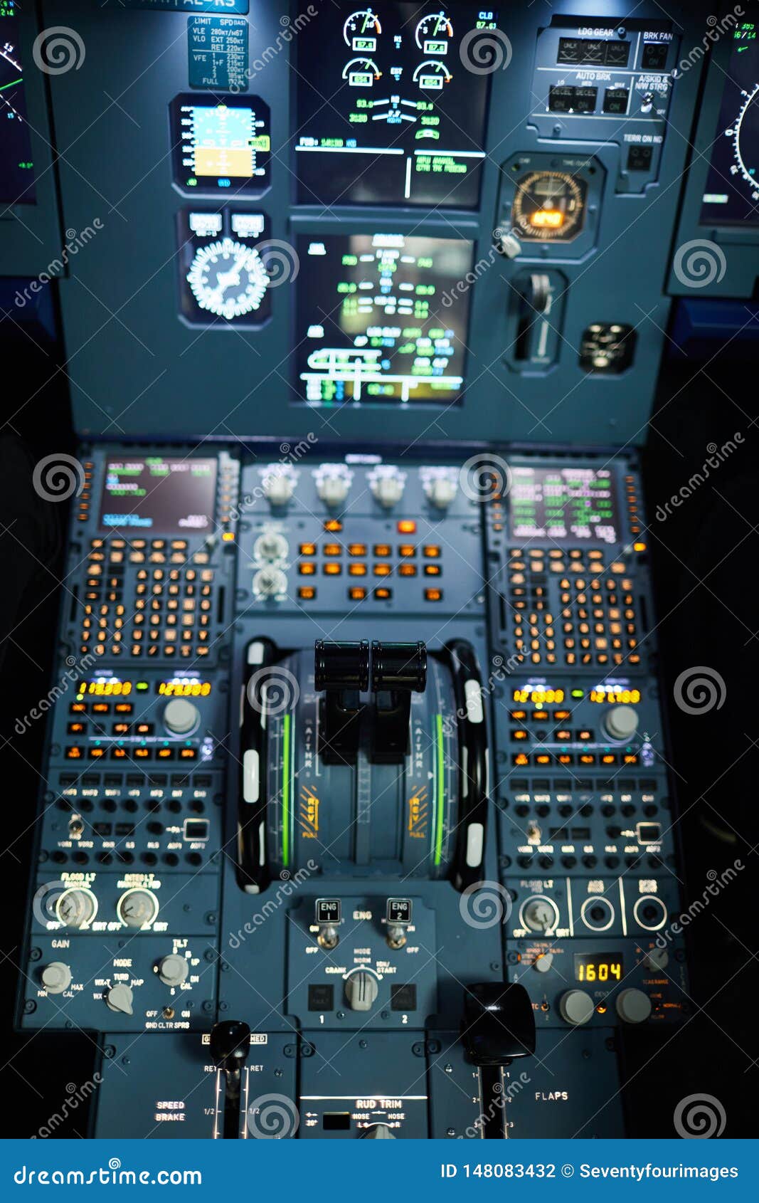 Jet airplane cockpit stock photo. Image of throttle - 148083432