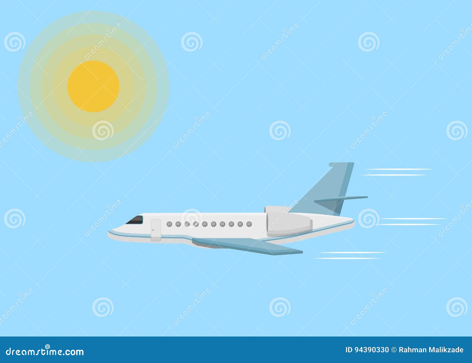 Jet airplane fast, sun sky stock vector. Illustration of journey - 94390330
