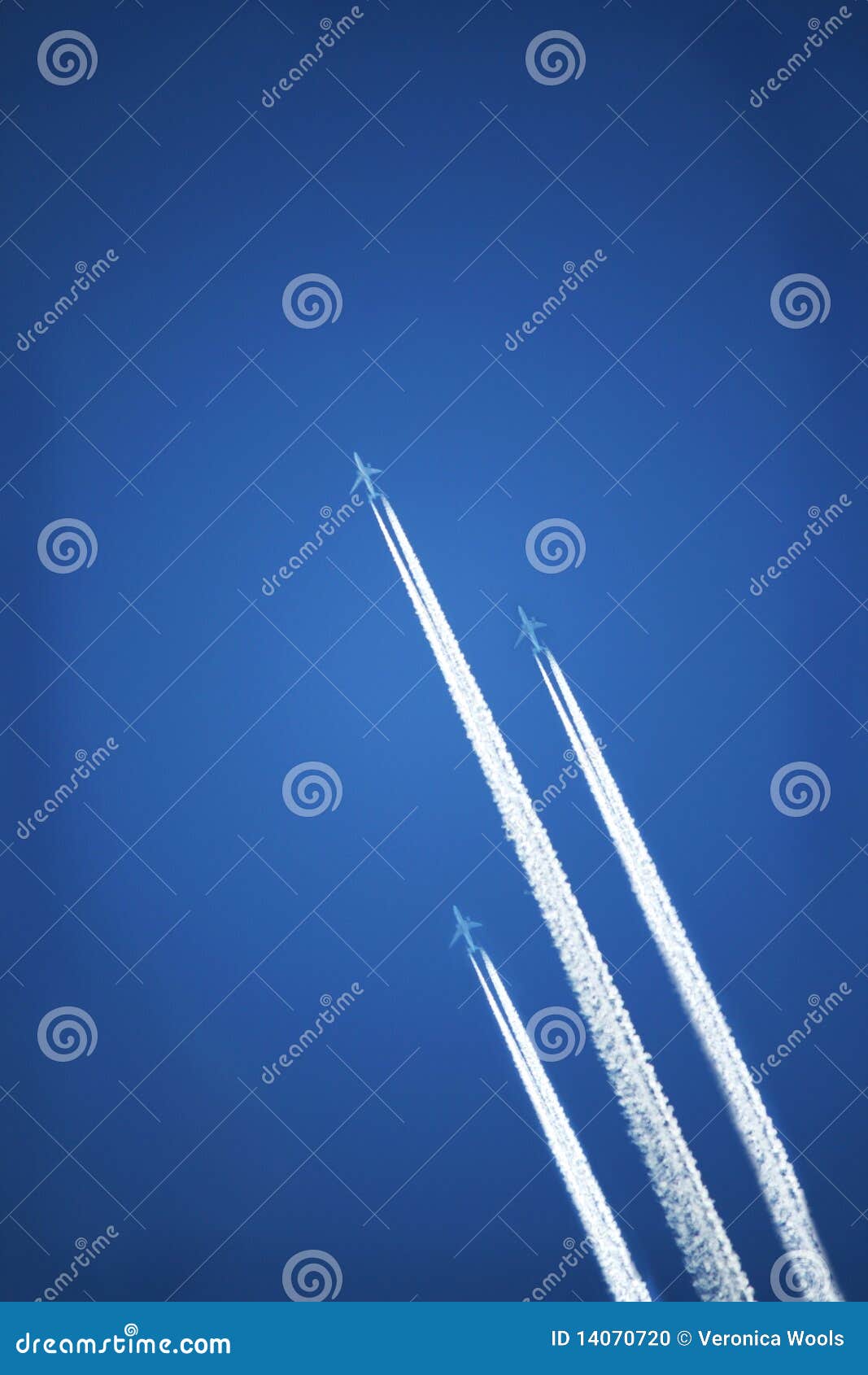 Jet Airplane Streams in the Sky Stock Photo - Image of business ...