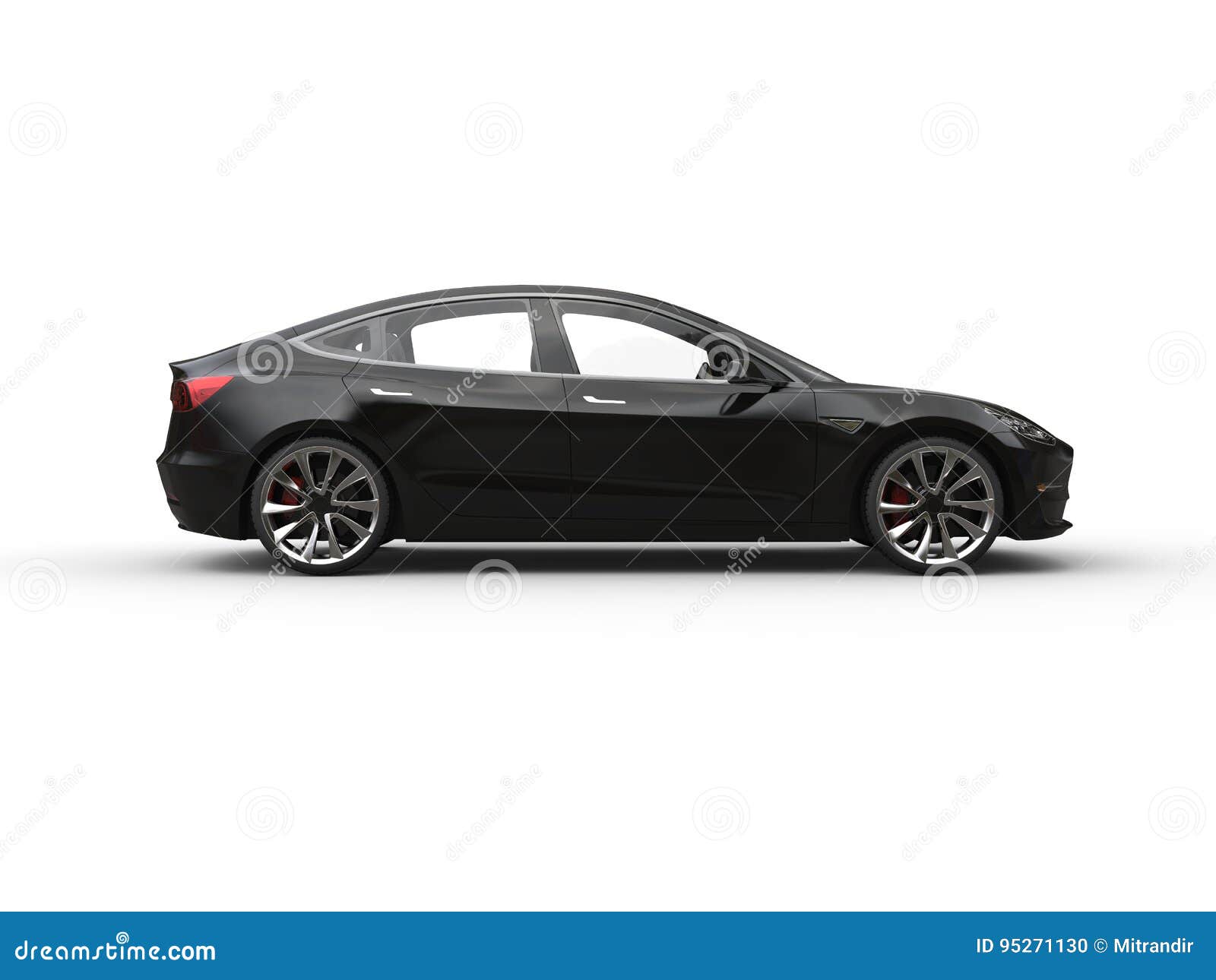 Jet Black Modern Electric Car - Side View Stock Illustration ...