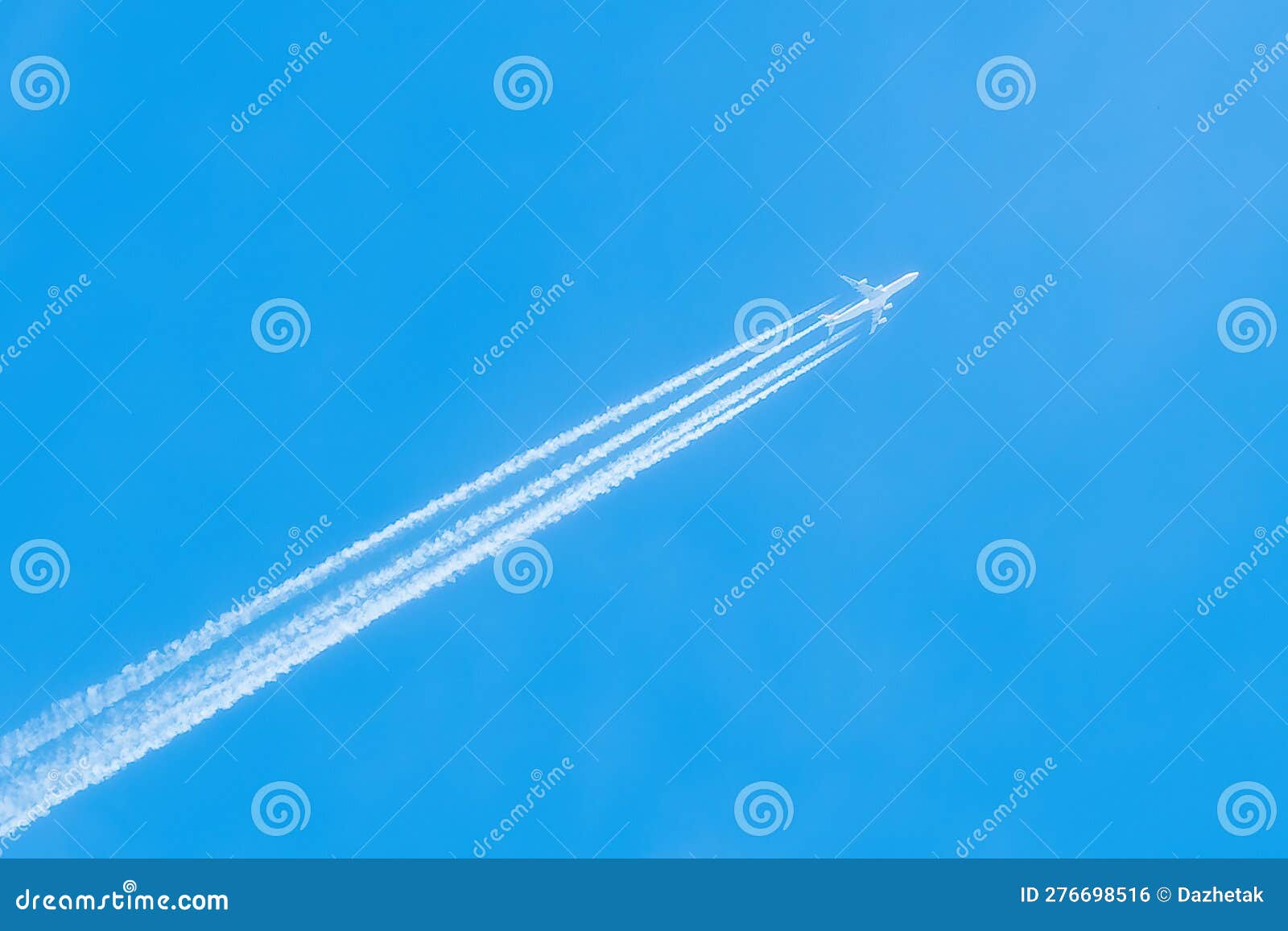 Jet in the Blue Sky. Diagonal View Stock Photo - Image of flying ...