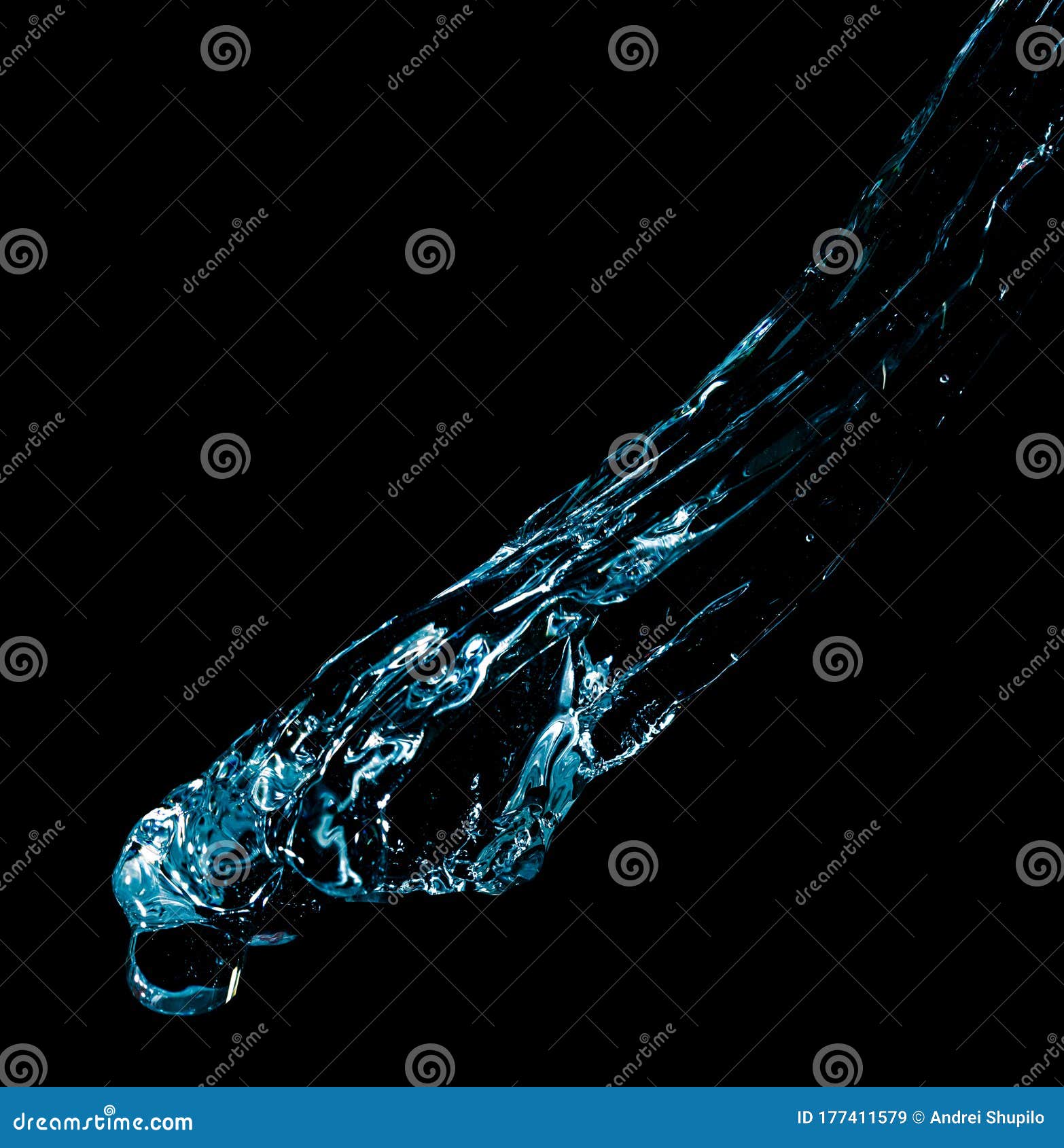 A Jet of Blue Water is Isolated on a Black Stock Image - Image of wave ...