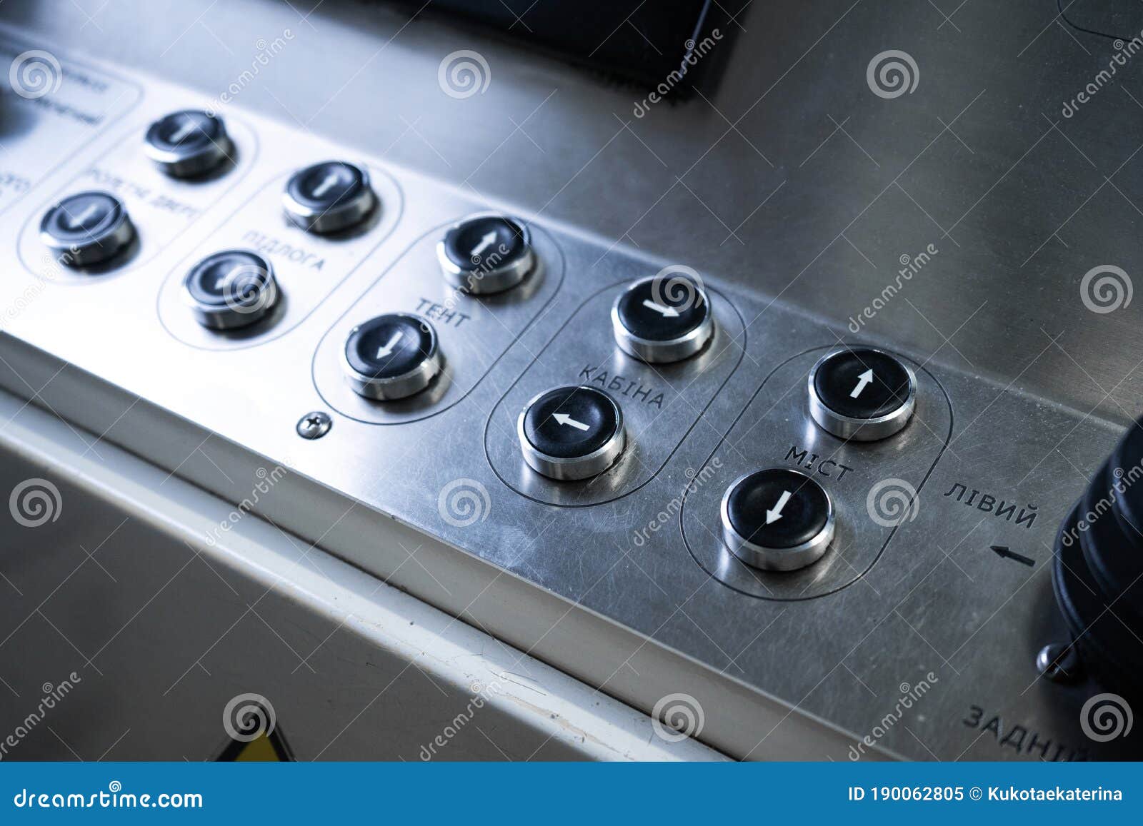 Jet Bridge Control Panel. Round Buttons on Airwalk Bridge Control Panel ...