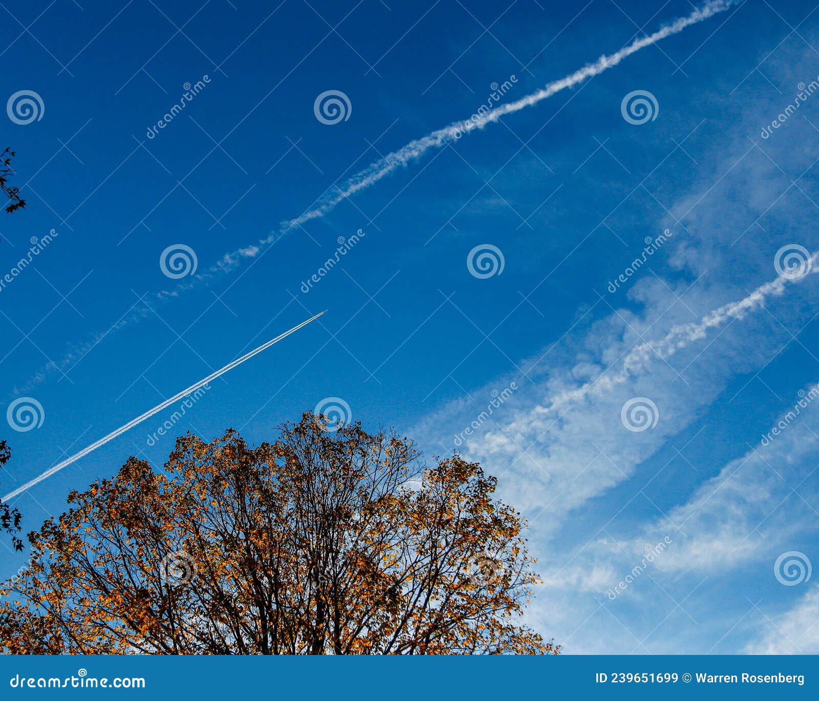 Jet Contrails Against Blue Sky Stock Image - Image of pollution, travel ...