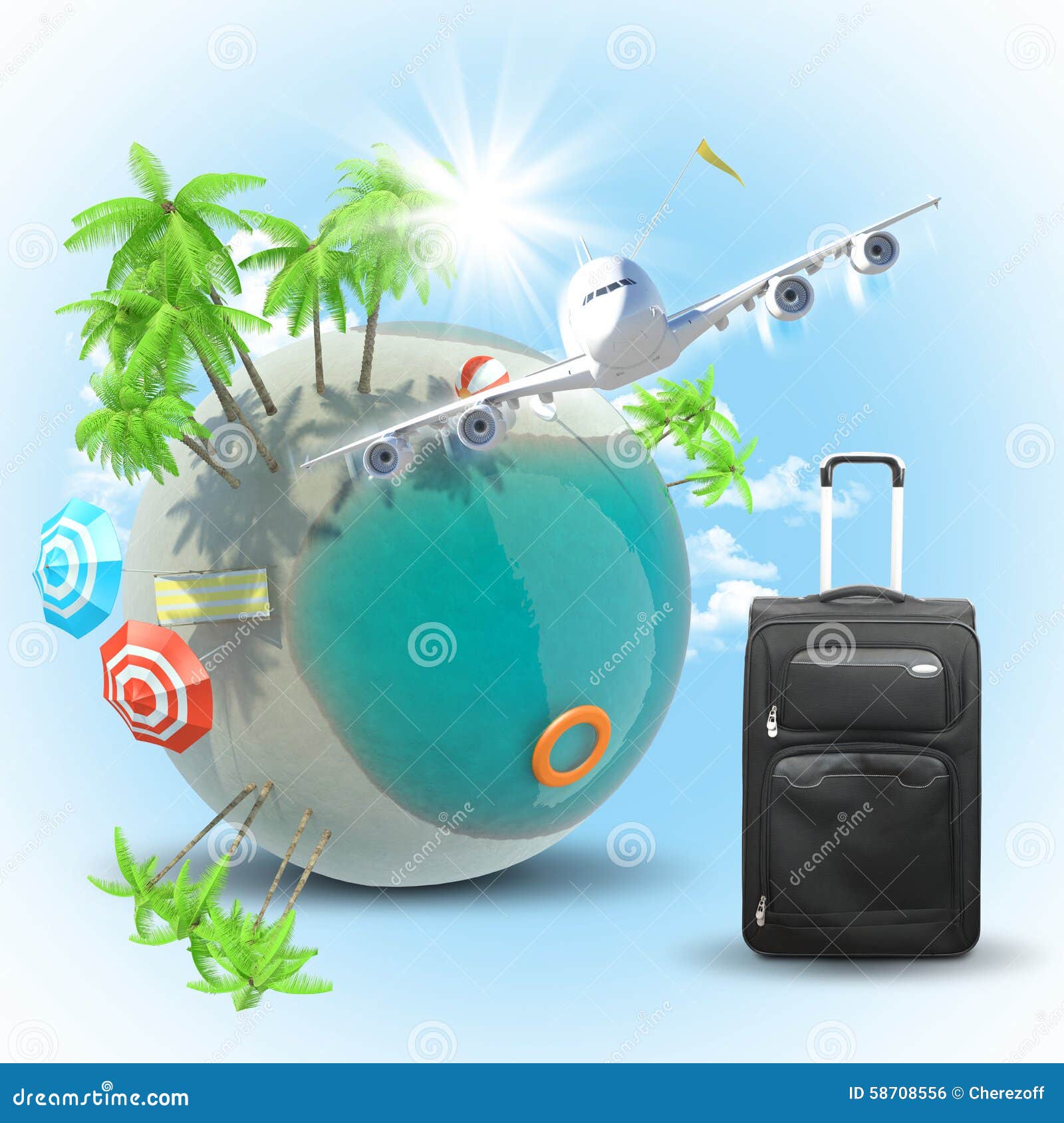 Jet and Earth with baggage stock photo. Image of lounge - 58708556