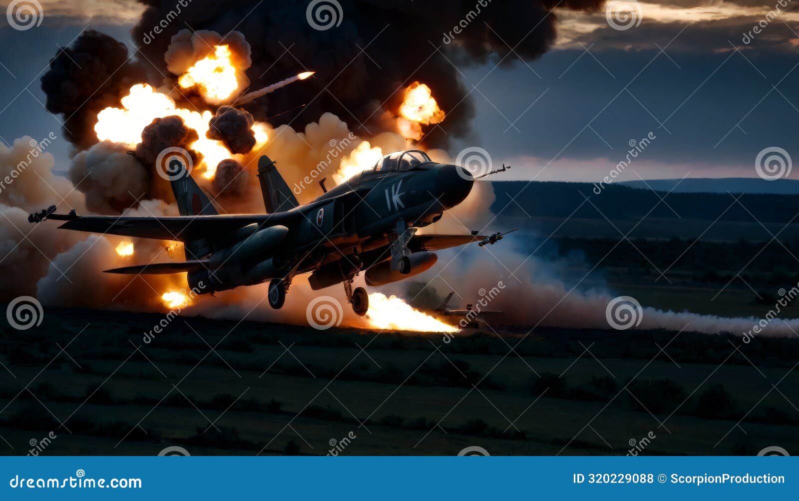 Jet Ejection Over Fiery Battlefield Stock Illustration - Illustration ...