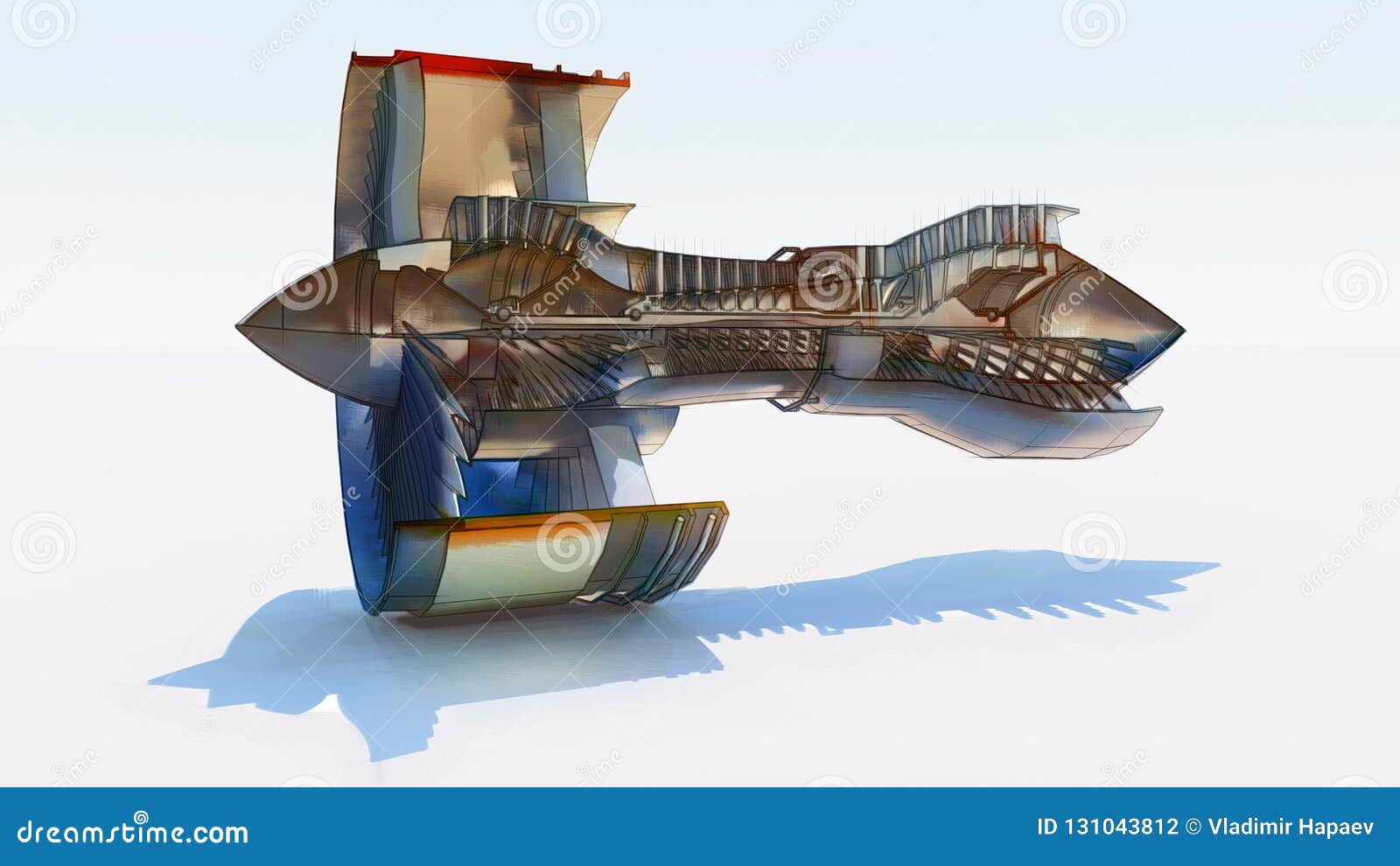 Jet Engine Aircraft. Computer Illustration in the Style of Hand Drawing ...