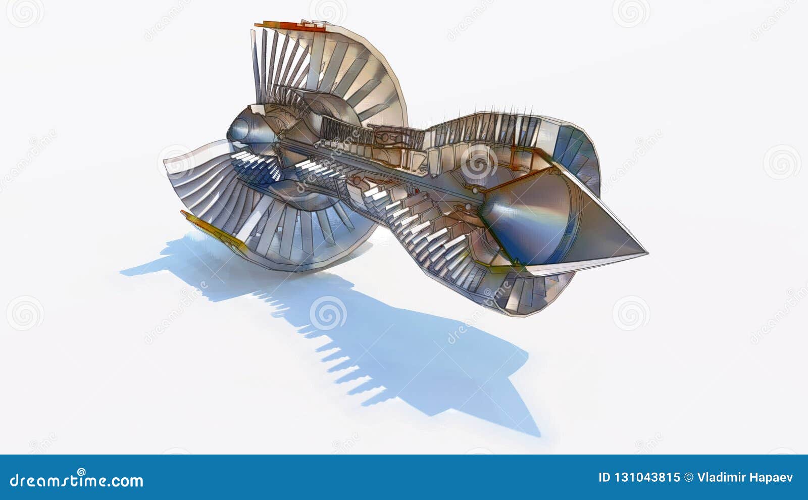 Jet Engine Aircraft. Computer Illustration in the Style of Hand Drawing ...