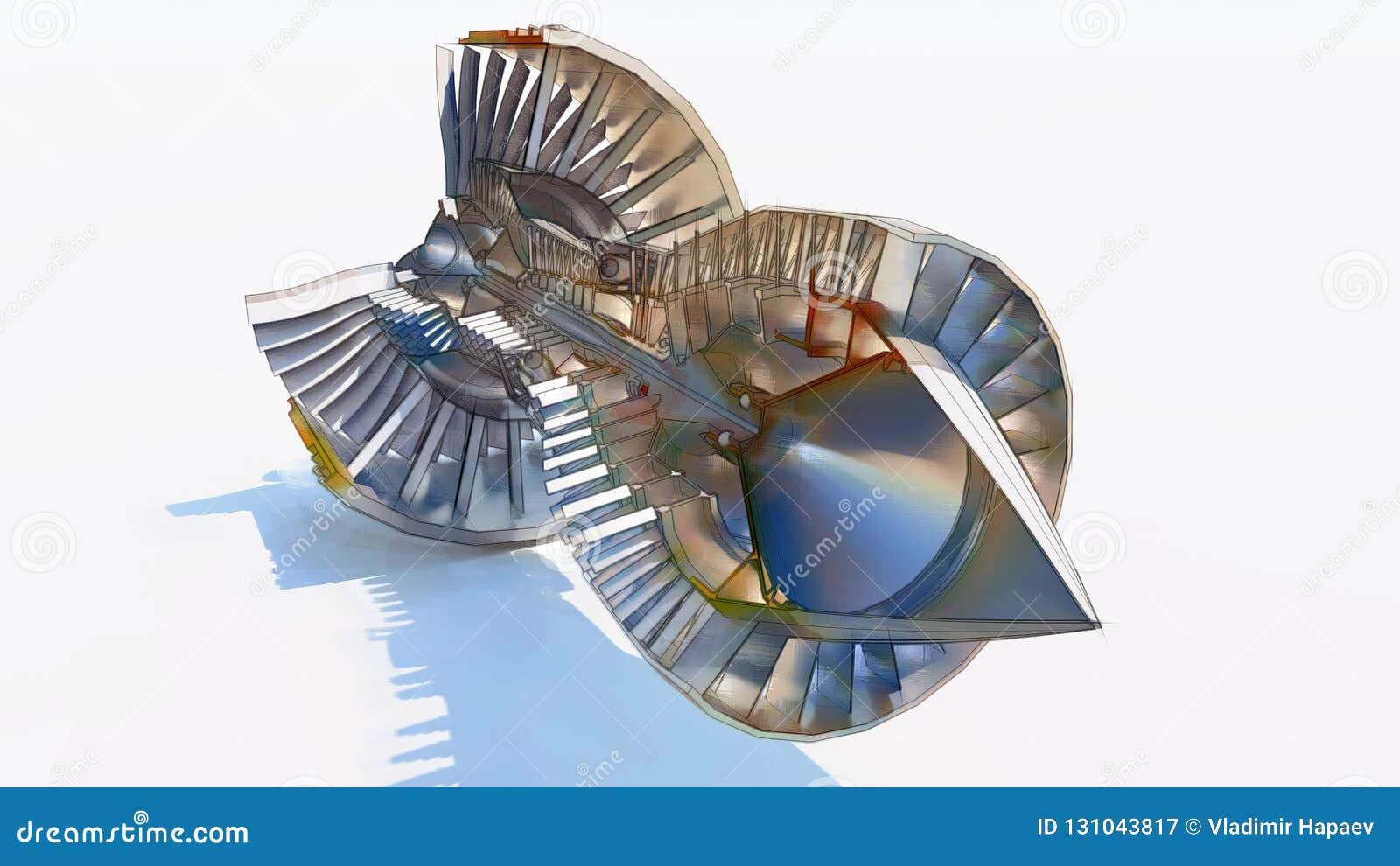 Jet Engine Aircraft. Computer Illustration in the Style of Hand Drawing ...