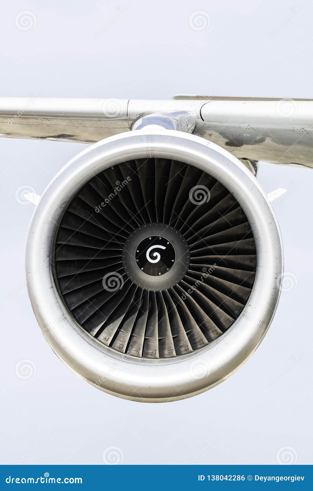 Jet Engine on the Airplane Wing. Close-up Frontal View of the Jet ...