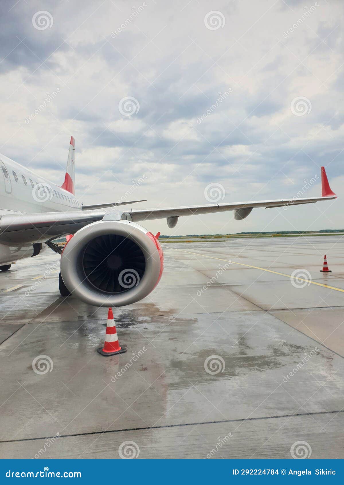 Jet Engine with Airplane Wing Parked on Runway Stock Photo - Image of ...