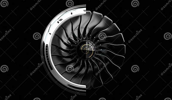 Jet Engine on Black Background Stock Illustration - Illustration of ...