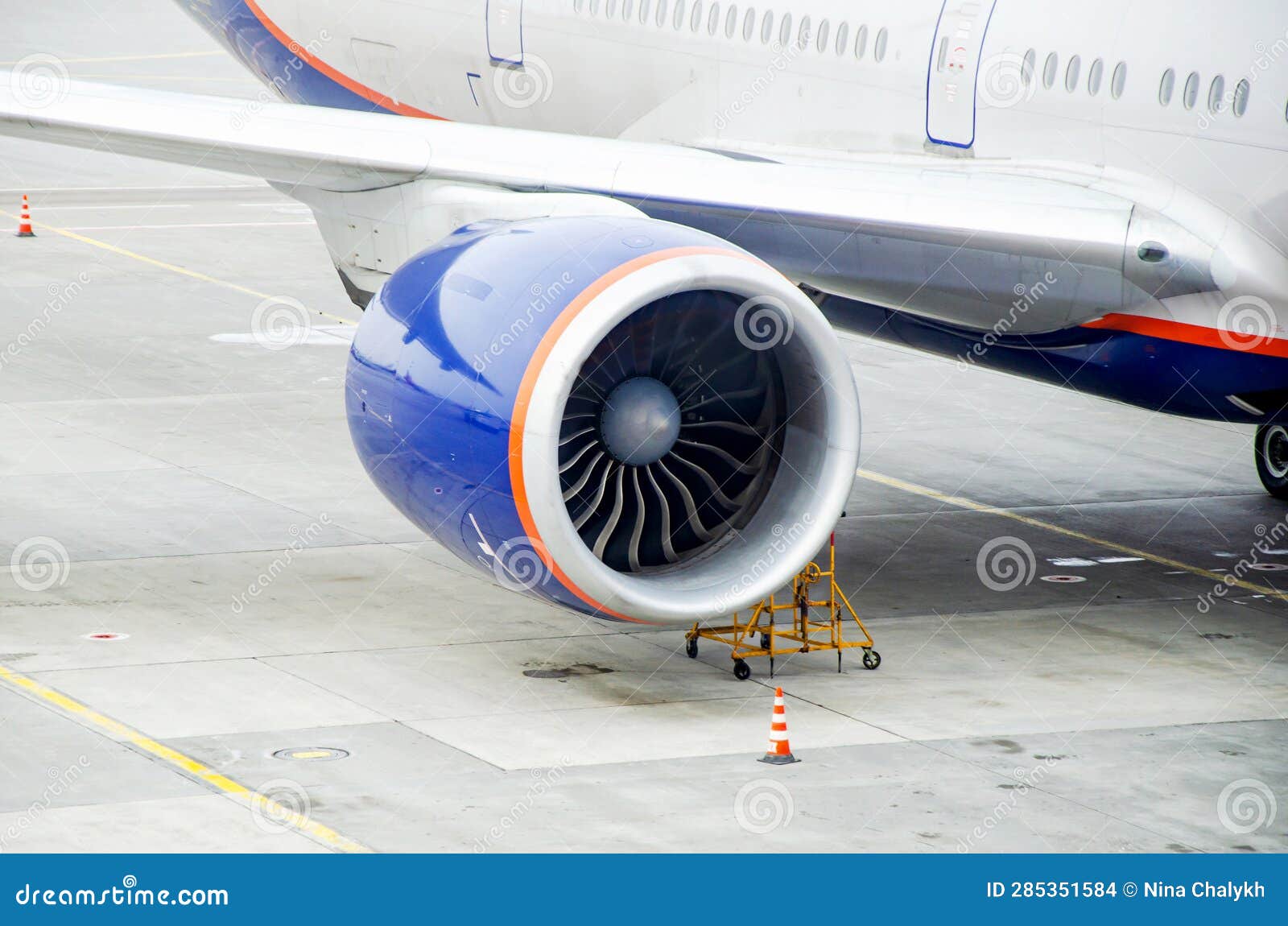 Jet Engine Close Up. View of the Aircraft Engine on Runway Stock Photo ...