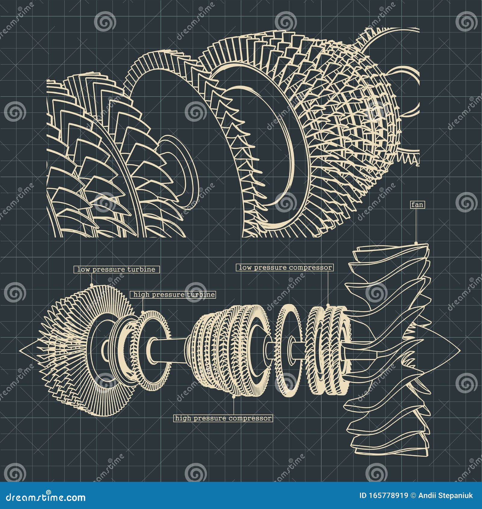 Jet Engine Compressor Drawings Stock Vector - Illustration of sketch ...