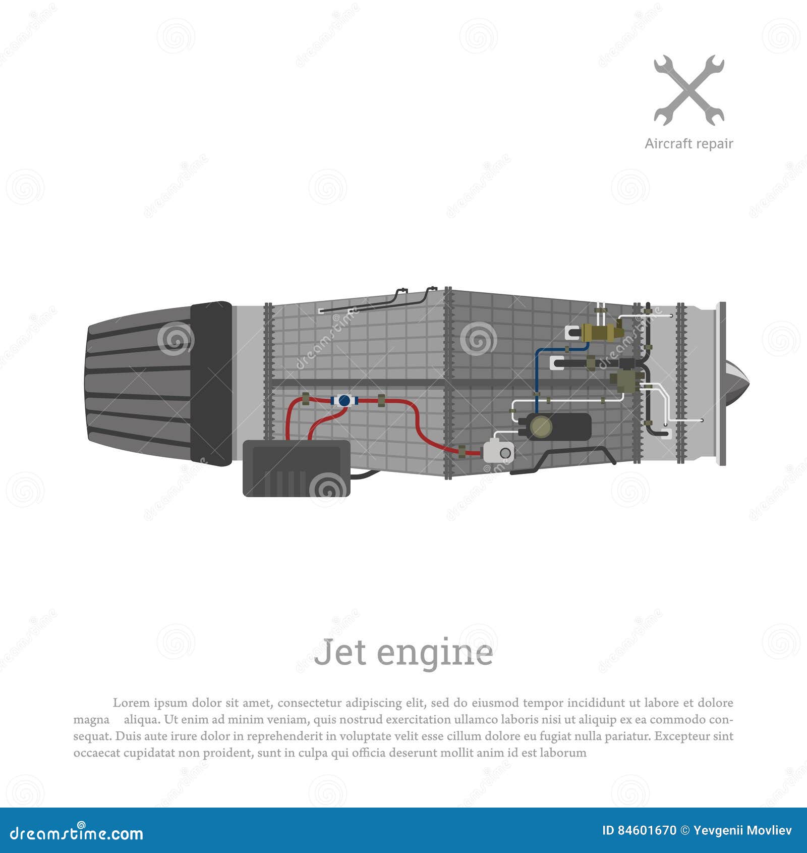 Jet Engine in a Flat Style. Part of the Aircraft. Side View Stock ...