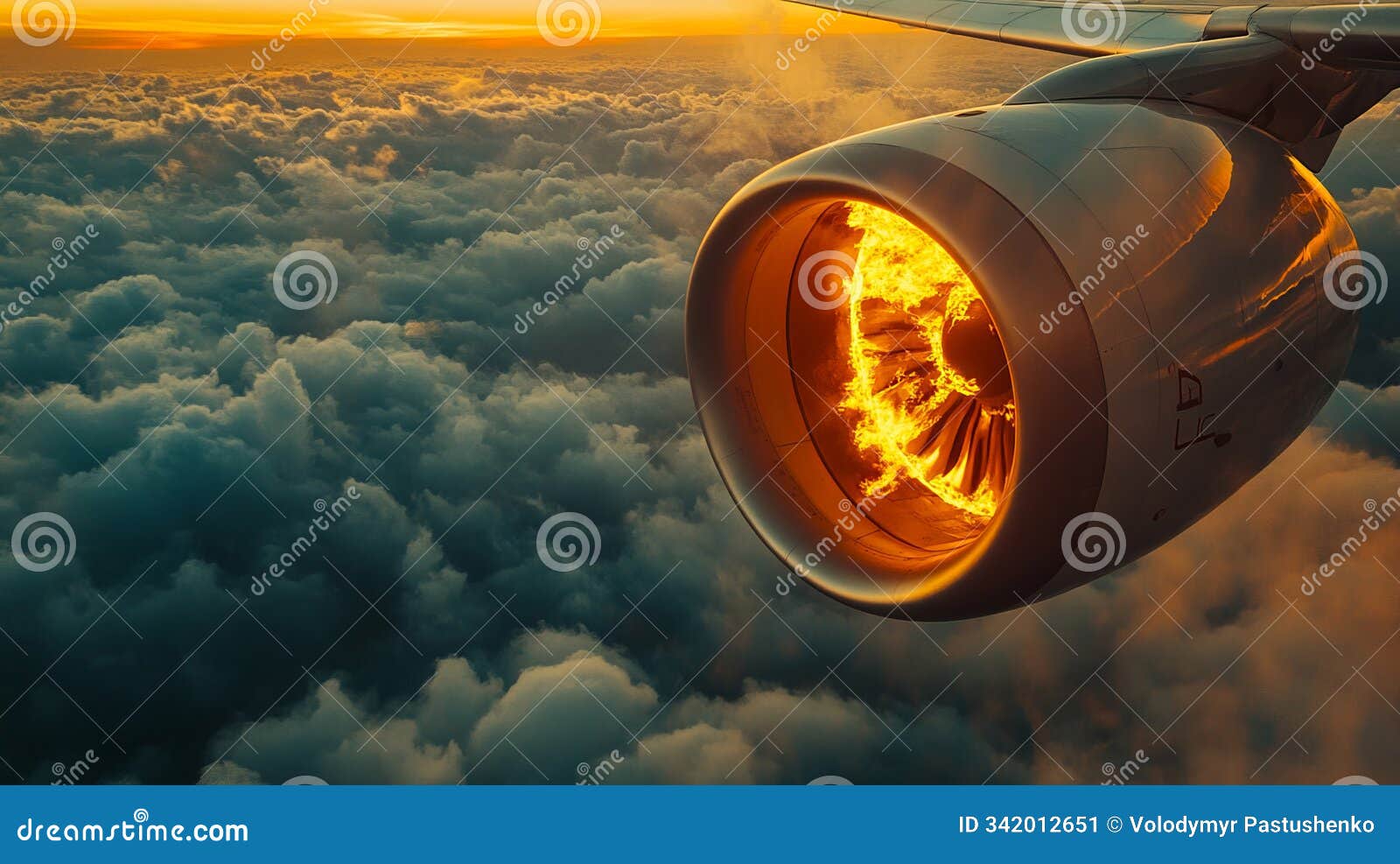 A Jet Engine Flying Above the Clouds at Sunset Stock Image - Image of ...