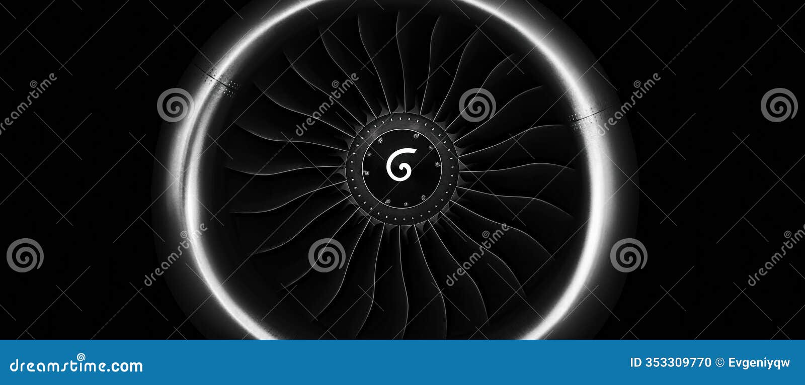 Jet Engine Front View Isolated on Black Background. Close Up of ...