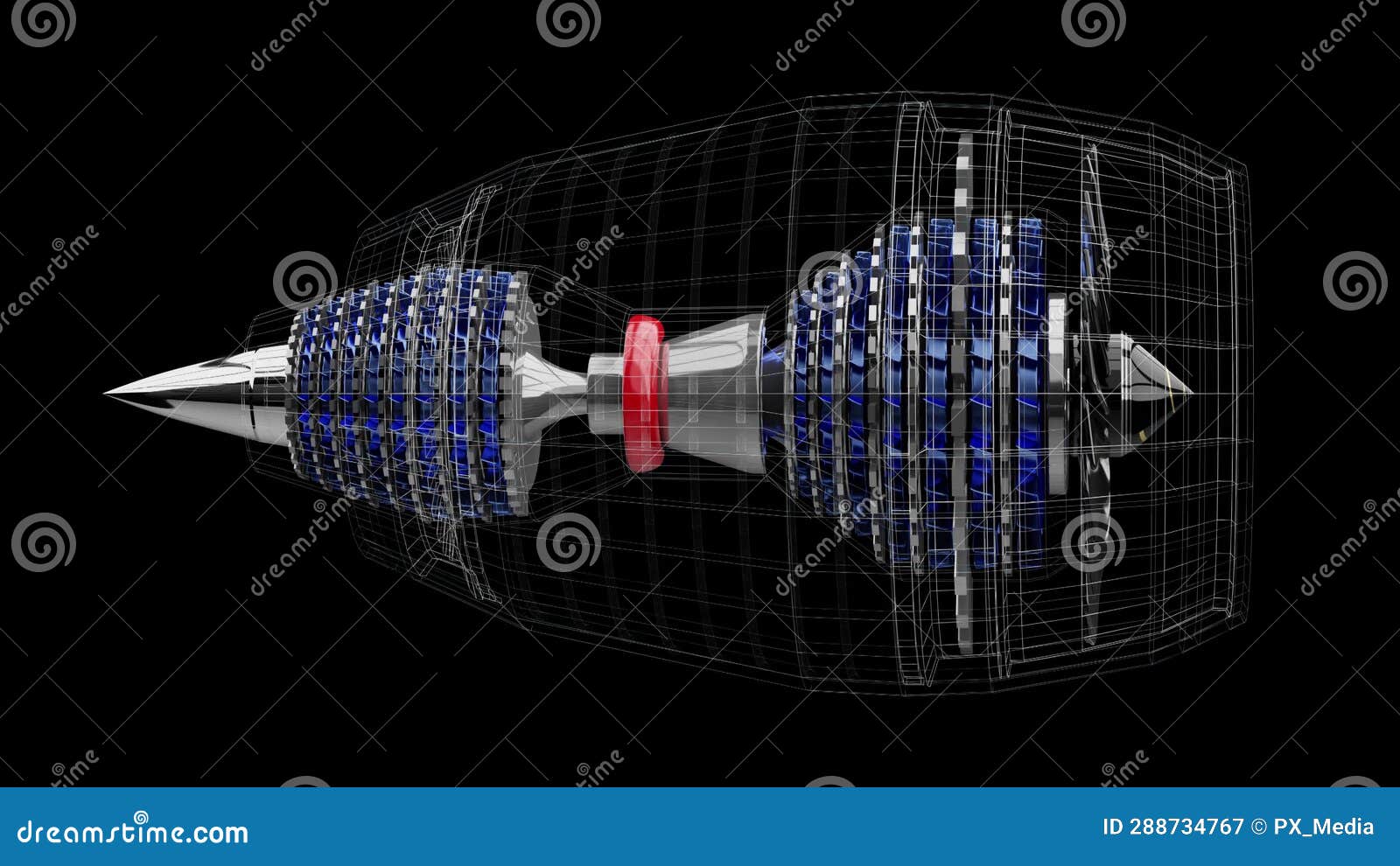 Jet Engine Inside, Partly Wireframe Model Stock Video - Video of ...