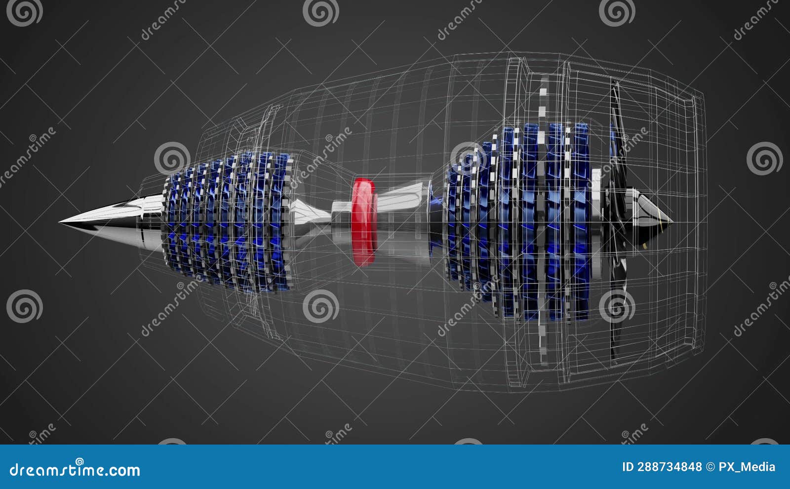 Jet Engine Inside, Partly Wireframe Model Stock Footage - Video of ...