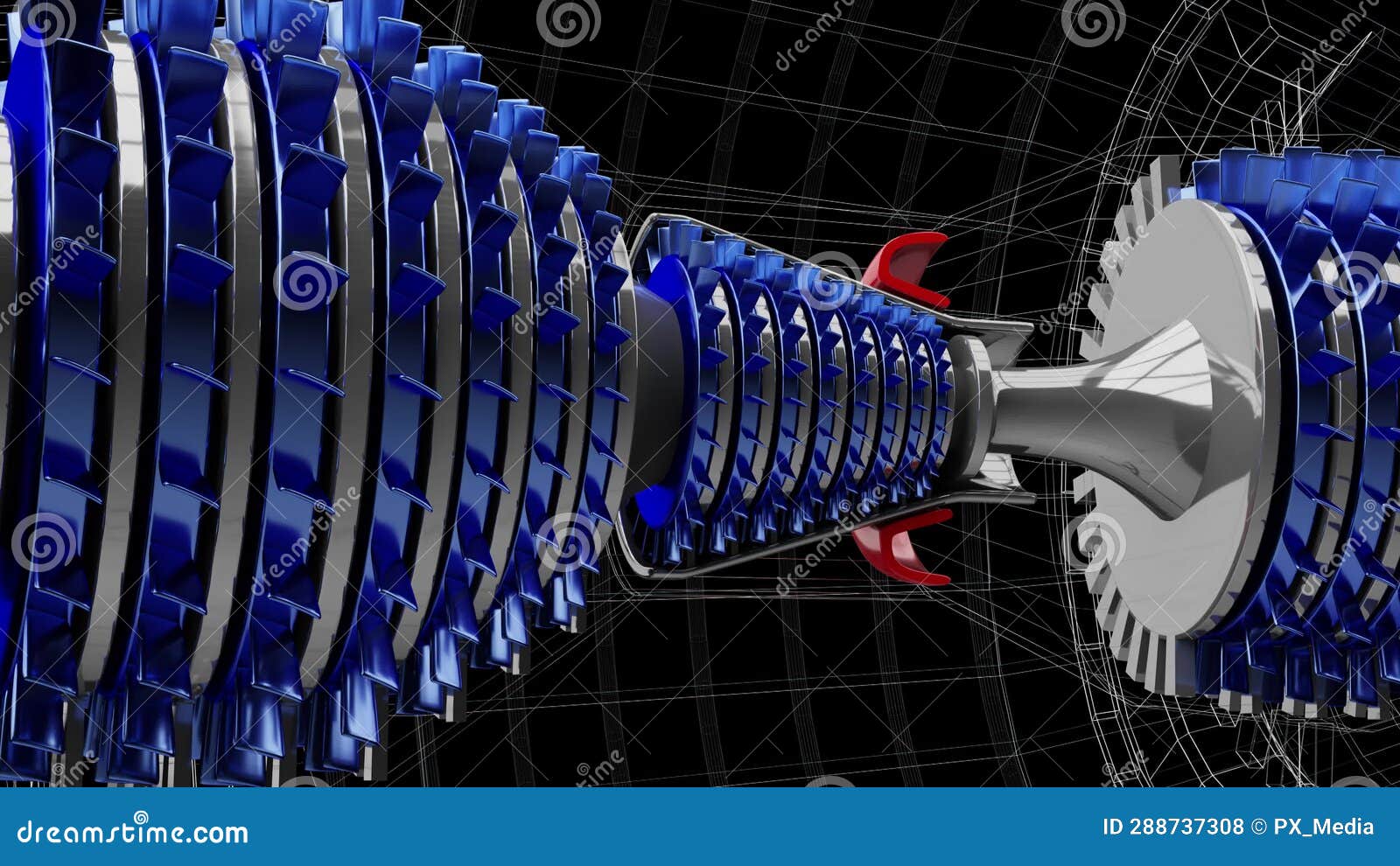 Jet Engine Inside, Partly Wireframe Model Stock Footage - Video of ...