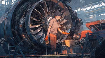 Jet Engine Mechanic at Work - Generative AI Stock Illustration ...
