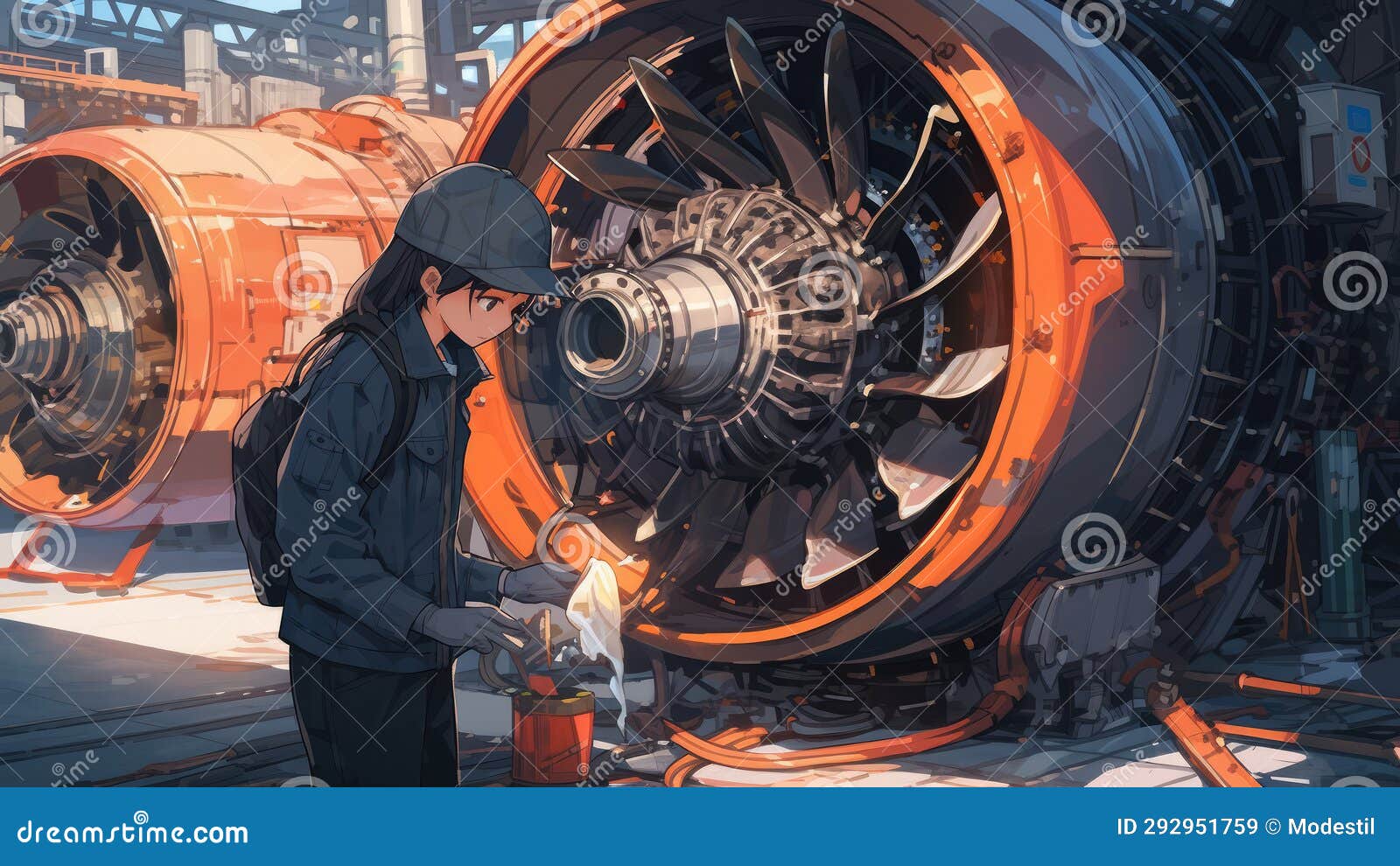 Jet Engine Mechanic at Work - Generative AI Stock Illustration ...