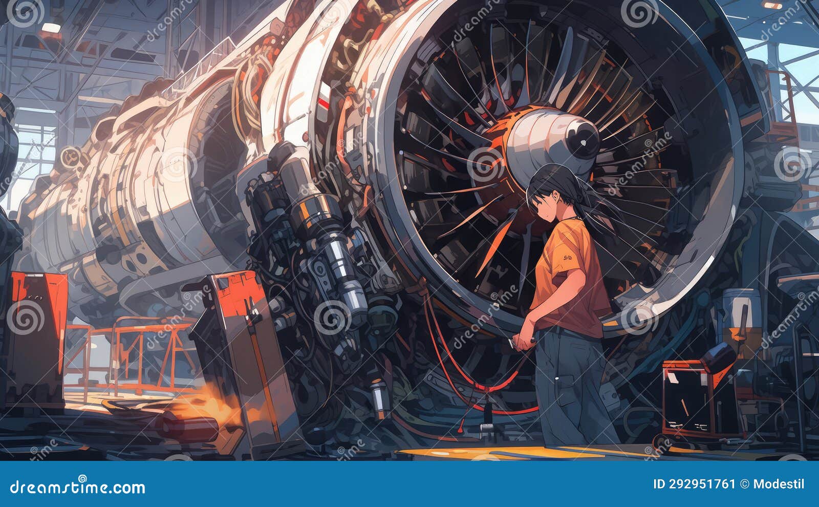 Jet Engine Mechanic at Work - Generative AI Stock Illustration ...