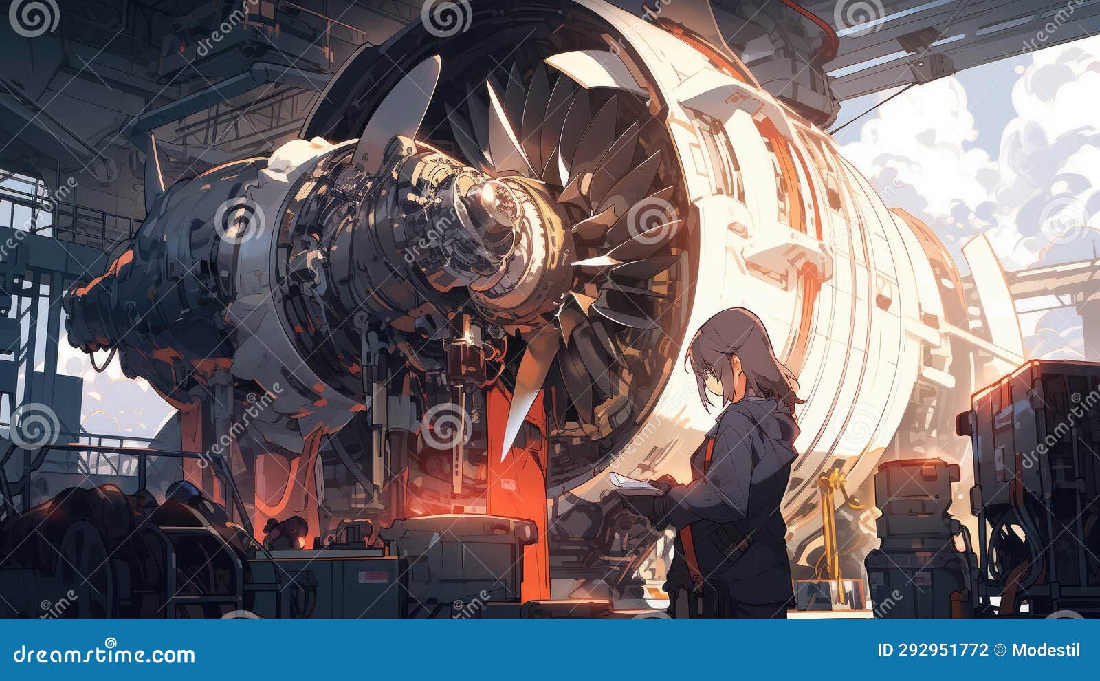 Jet Engine Mechanic at Work - Generative AI Stock Illustration ...