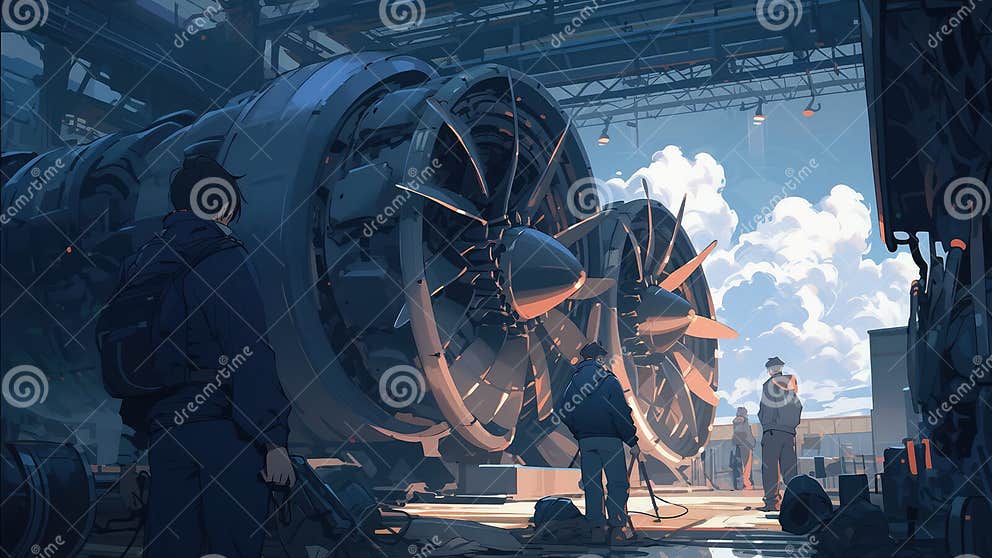 Jet Engine Mechanic at Work - Generative AI Stock Illustration ...