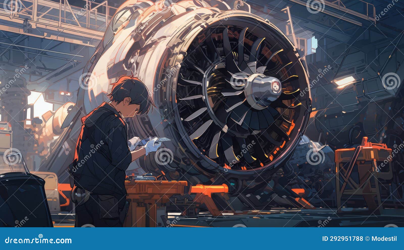 Jet Engine Mechanic at Work - Generative AI Stock Illustration ...