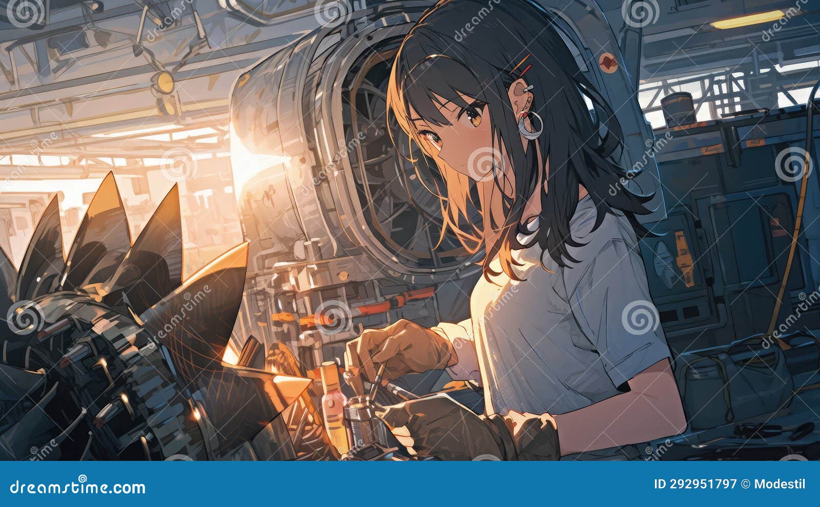 Jet Engine Mechanic at Work - Generative AI Stock Illustration ...