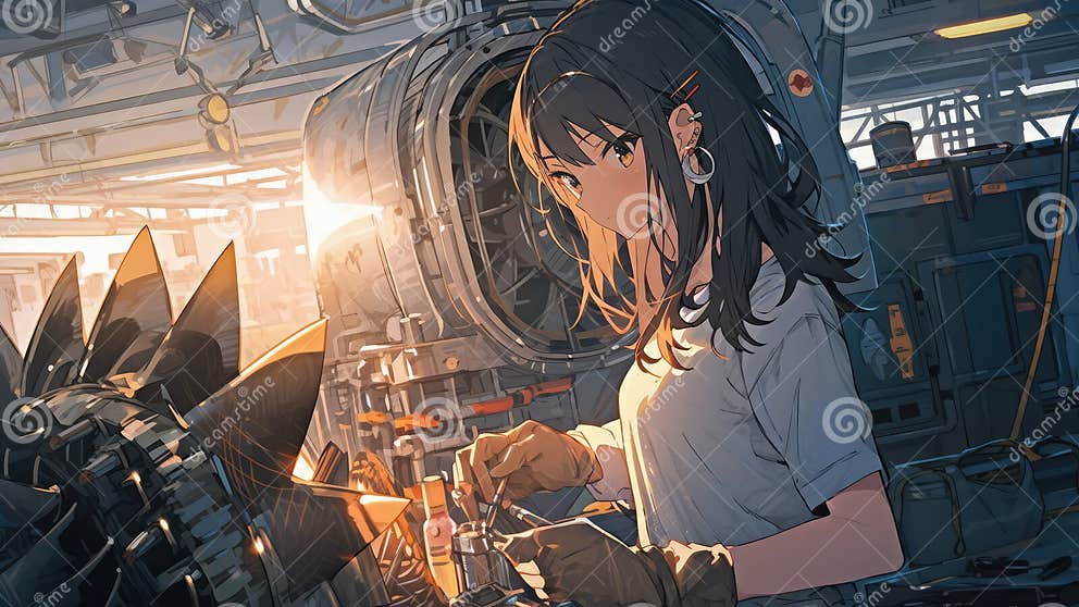Jet Engine Mechanic at Work - Generative AI Stock Illustration ...