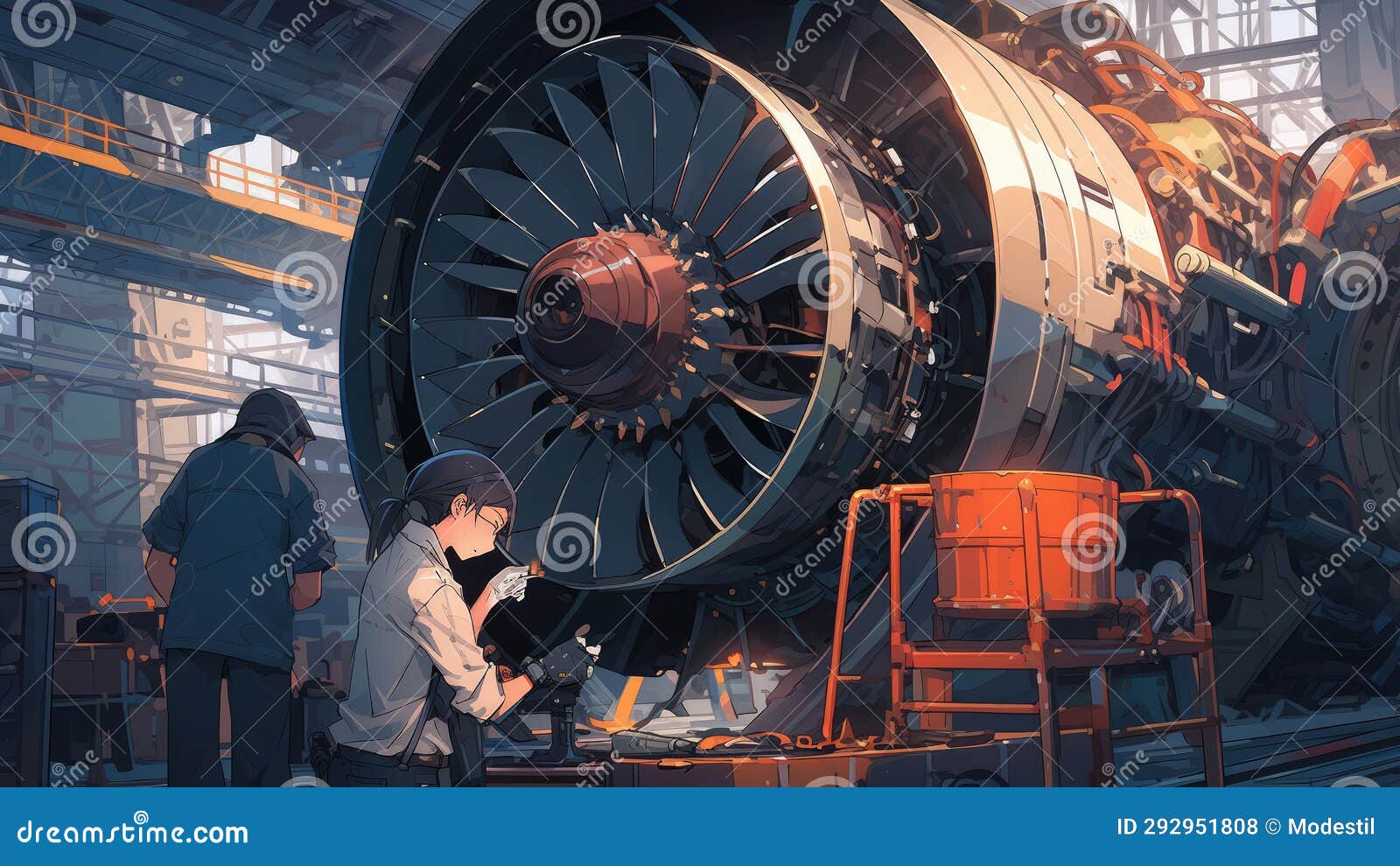 Jet Engine Mechanic at Work - Generative AI Stock Illustration ...