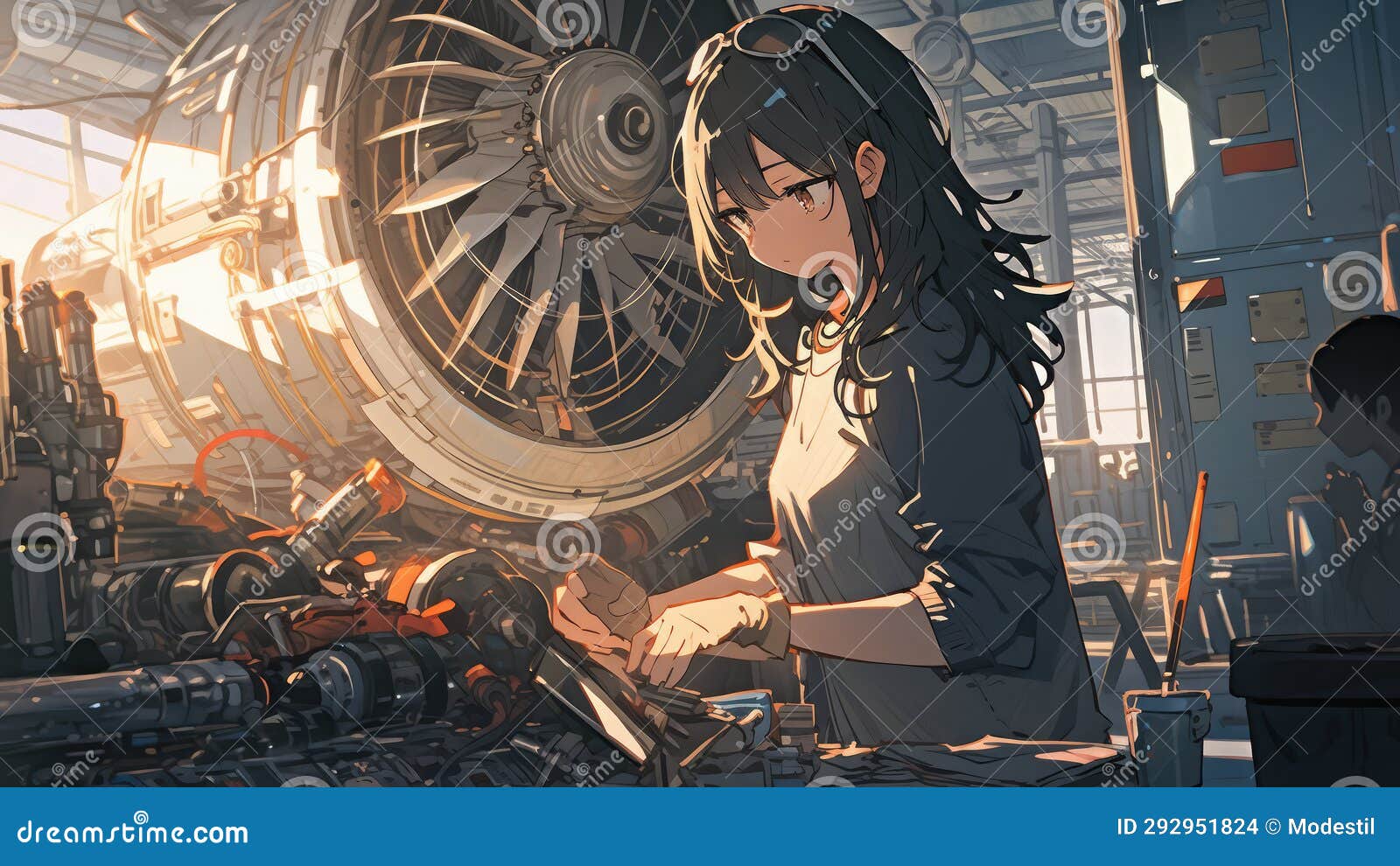 Jet Engine Mechanic at Work - Generative AI Stock Illustration ...