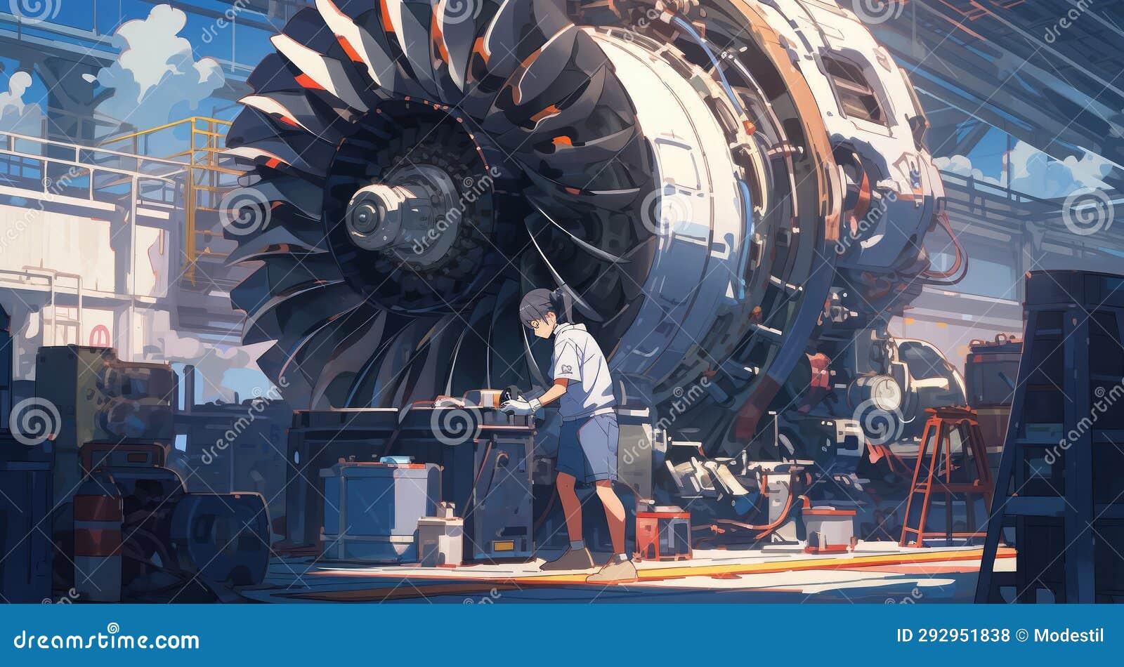 Jet Engine Mechanic at Work - Generative AI Stock Illustration ...