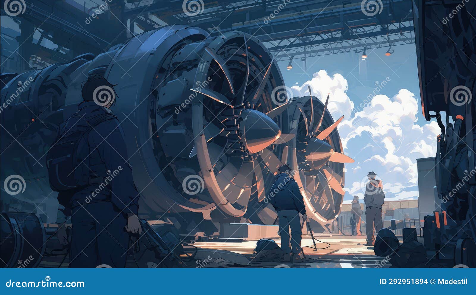 Jet Engine Mechanic at Work - Generative AI Stock Illustration ...