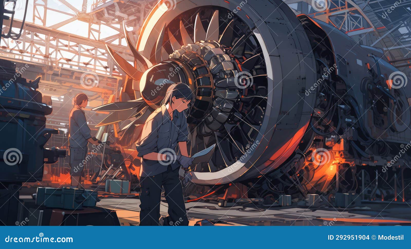 Jet Engine Mechanic at Work - Generative AI Stock Illustration ...