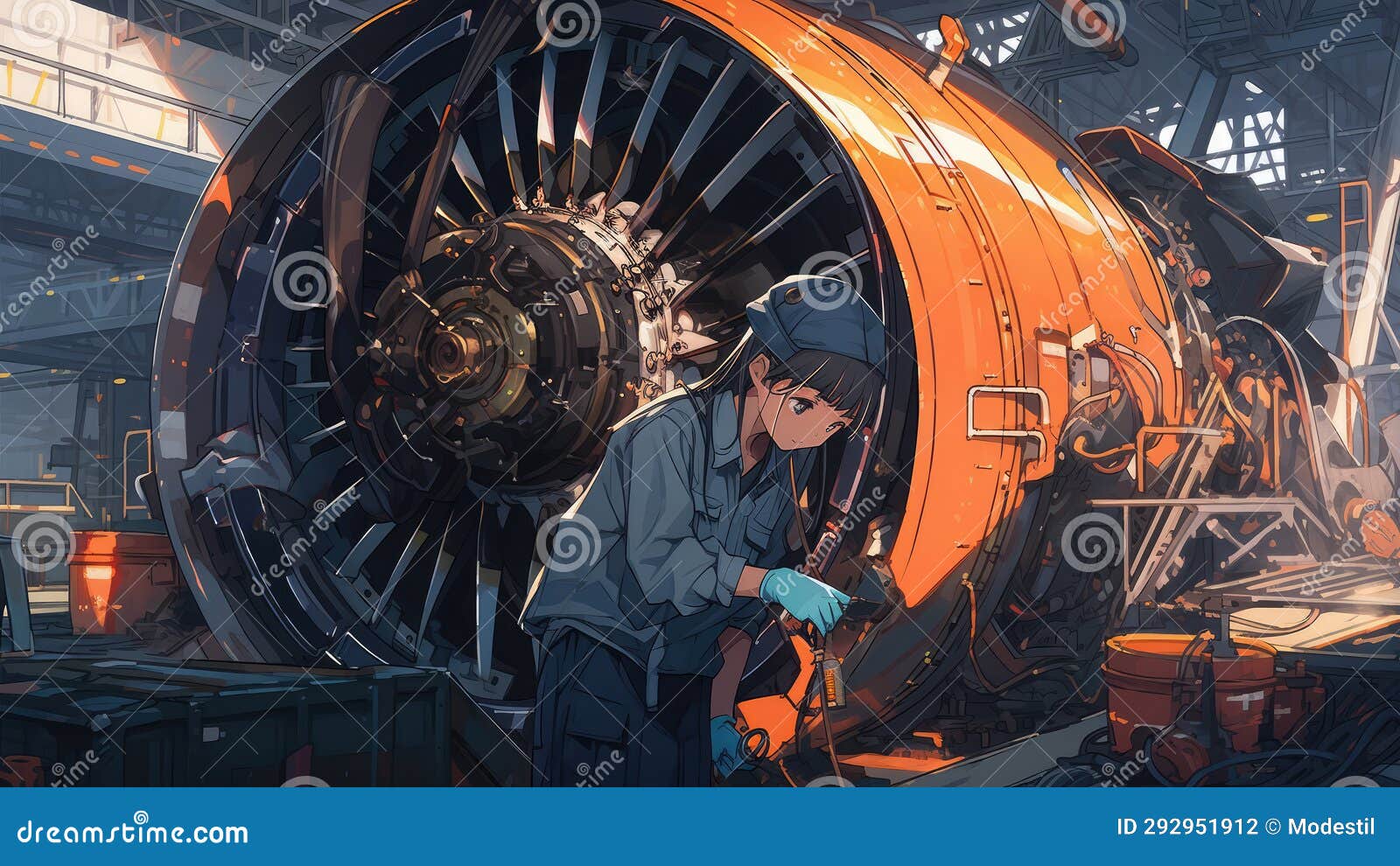Jet Engine Mechanic at Work - Generative AI Stock Illustration ...