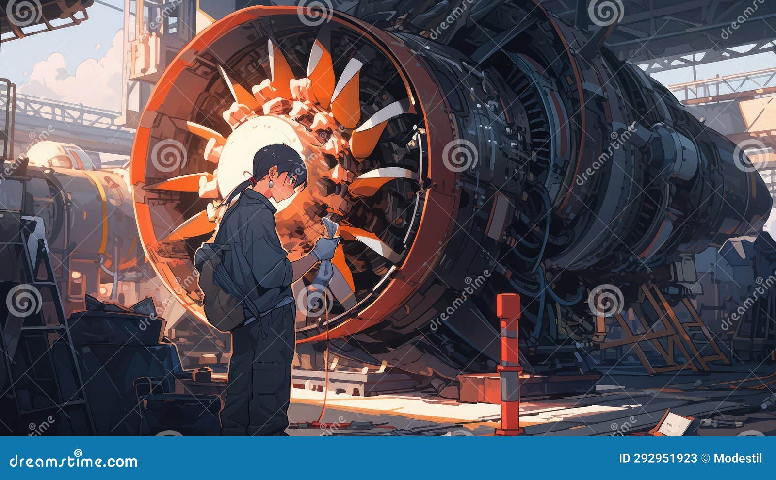 Jet Engine Mechanic at Work - Generative AI Stock Illustration ...
