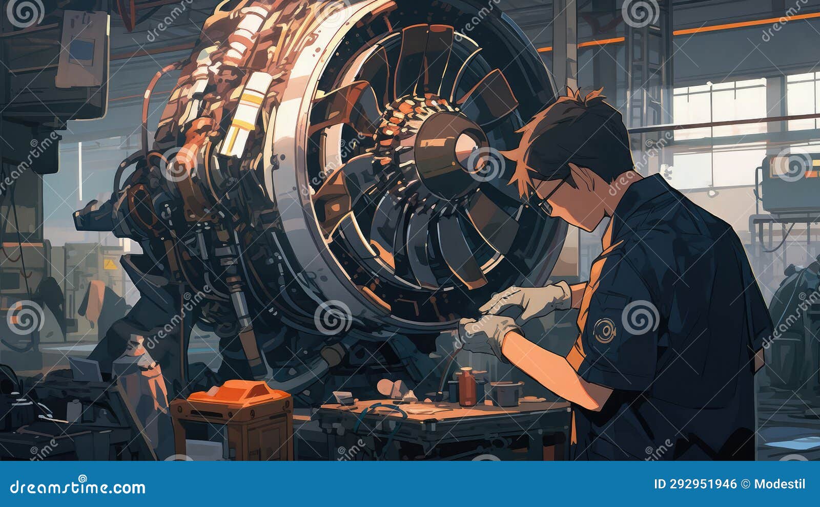 Jet Engine Mechanic at Work - Generative AI Stock Illustration ...