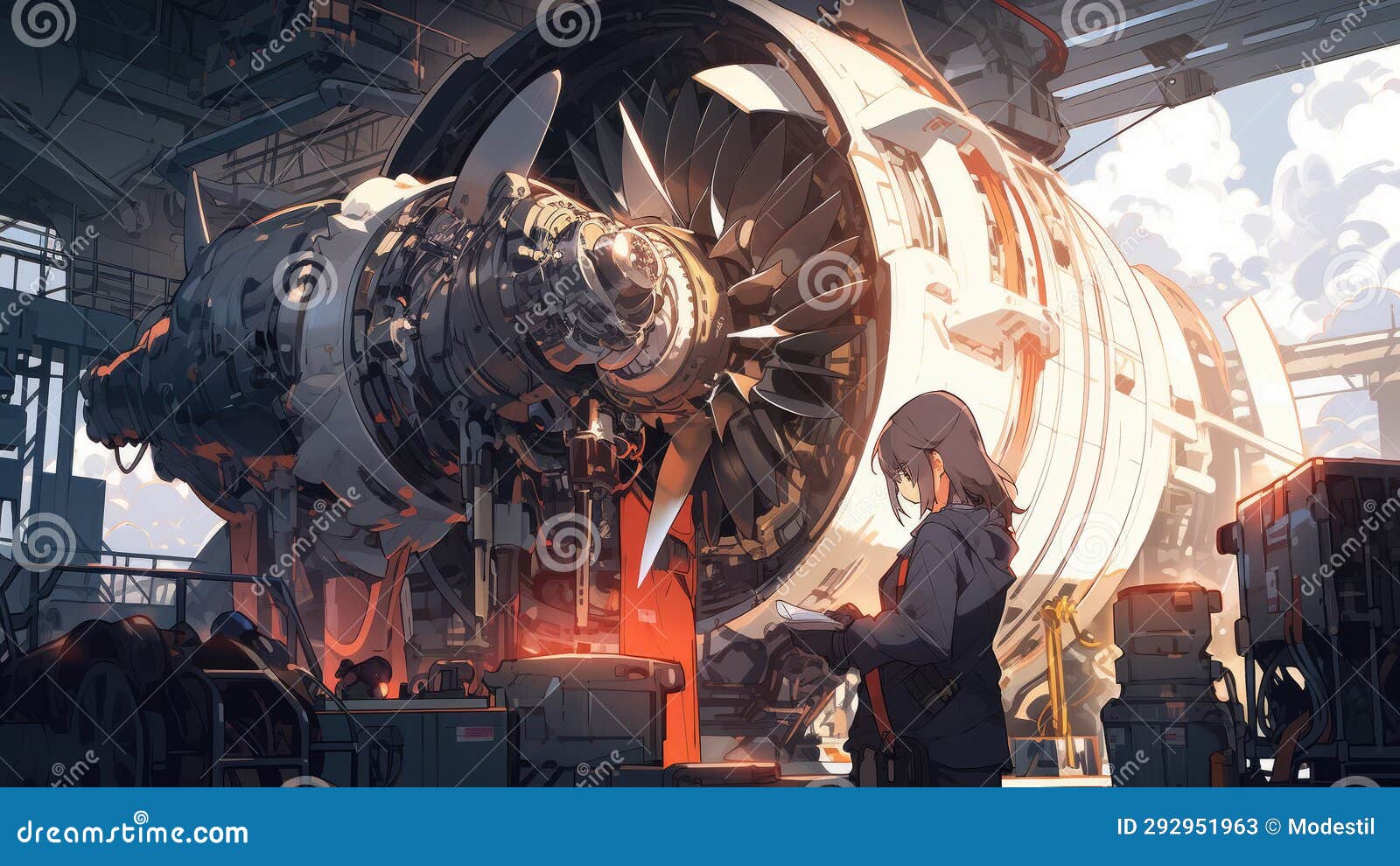 Jet Engine Mechanic at Work - Generative AI Stock Illustration ...
