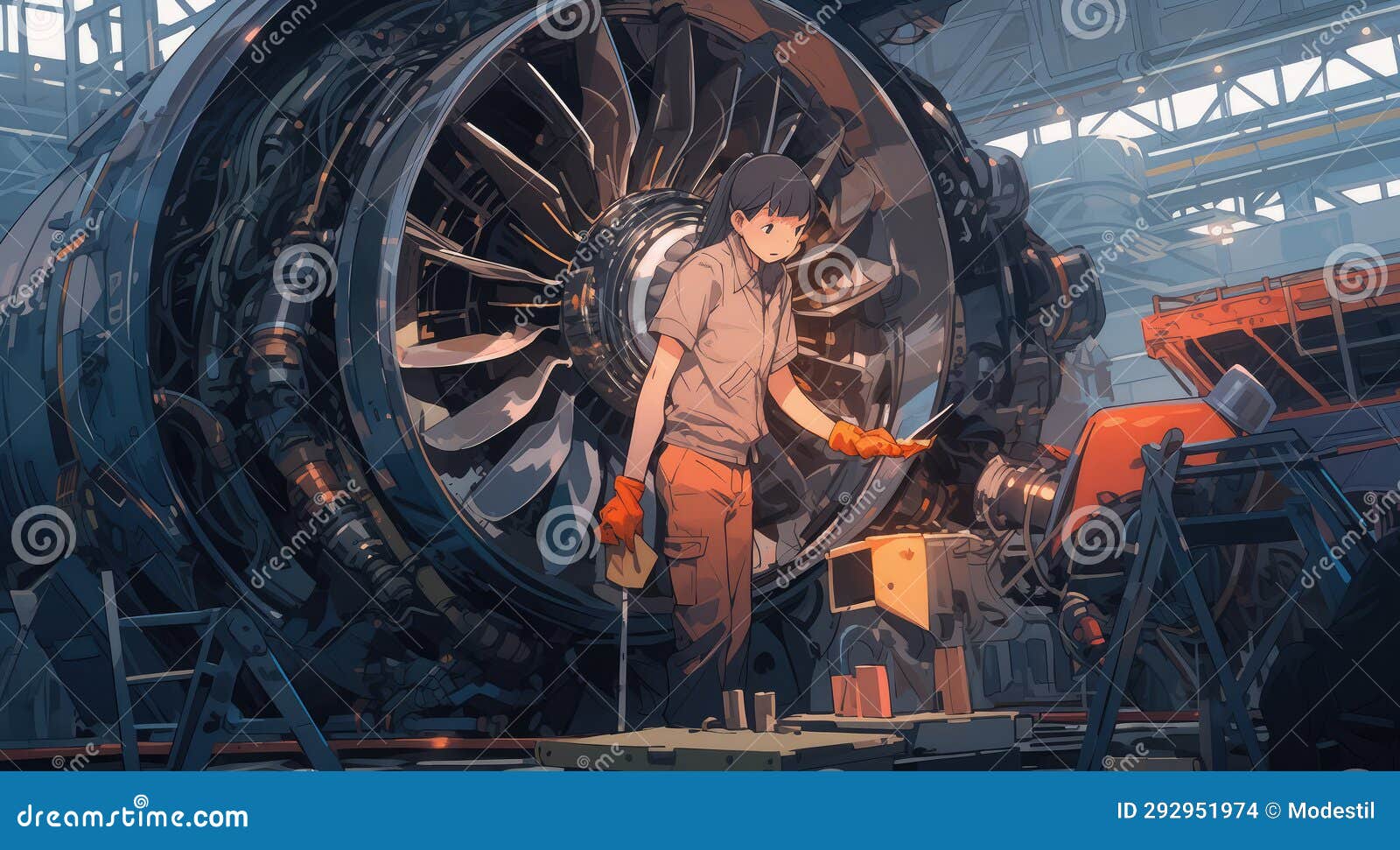 Jet Engine Mechanic at Work - Generative AI Stock Illustration ...