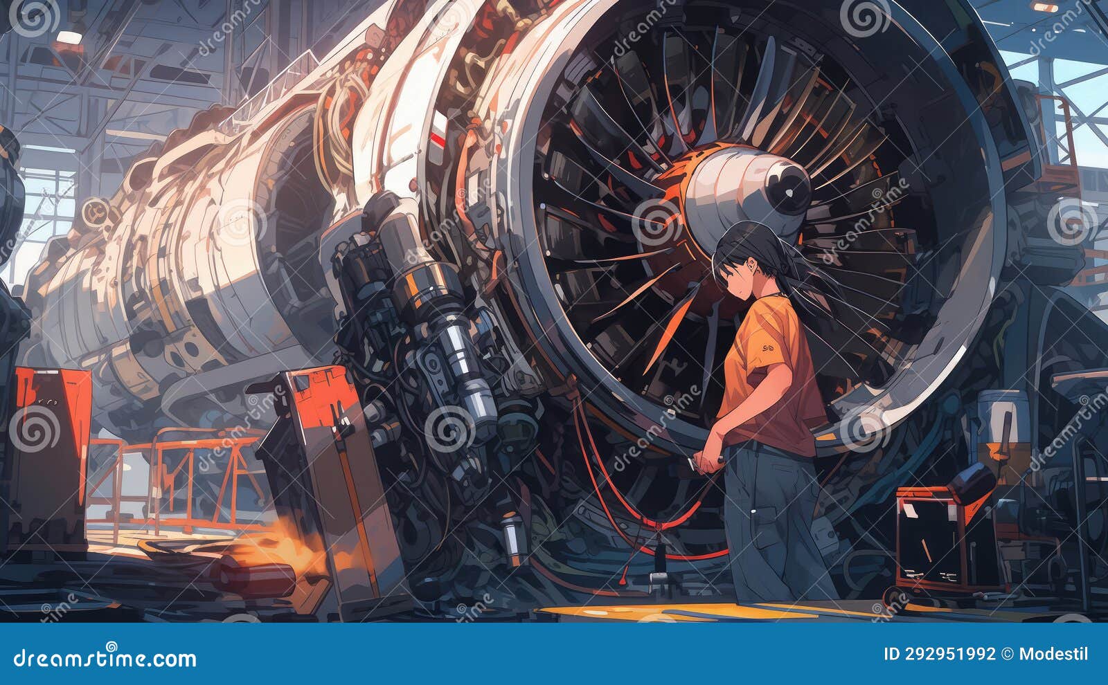 Jet Engine Mechanic at Work - Generative AI Stock Illustration ...