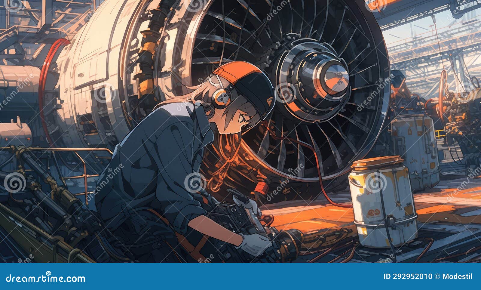 Jet Engine Mechanic at Work - Generative AI Stock Illustration ...
