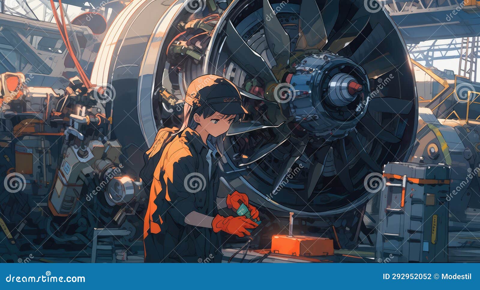 Jet Engine Mechanic at Work - Generative AI Stock Illustration ...