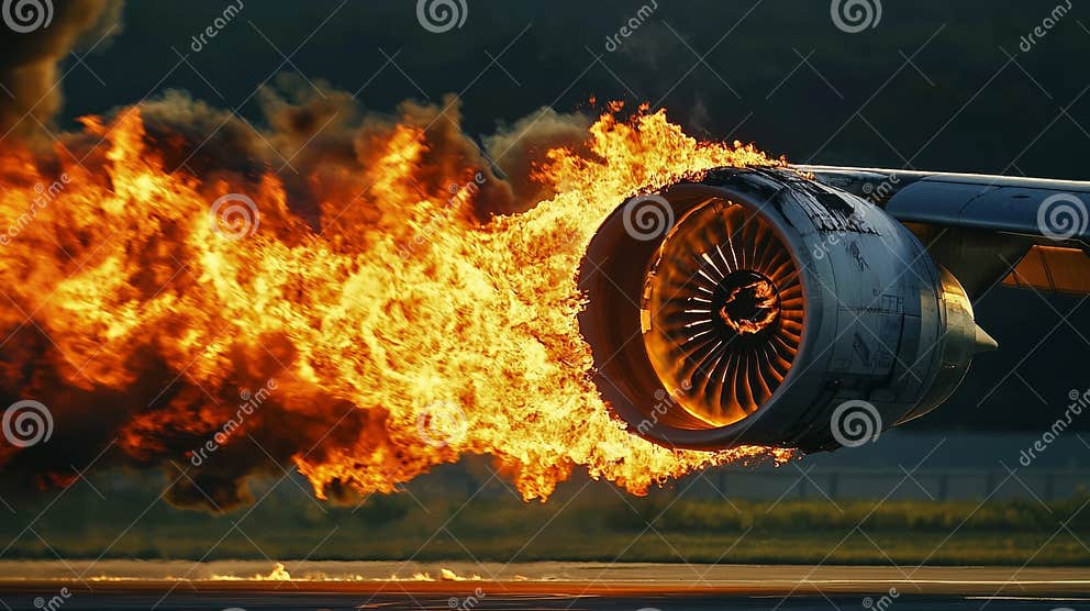Jet Engine of Modern Aircraft in Fire. Stock Image - Image of disaster ...