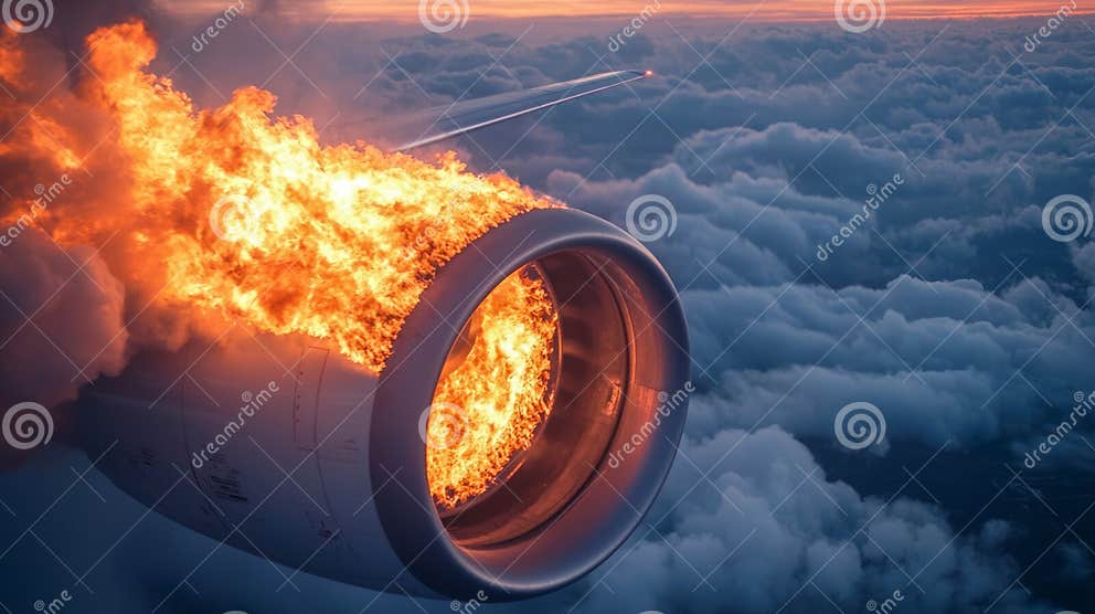 Jet Engine of Modern Aircraft in Fire. Stock Image - Image of airfield ...