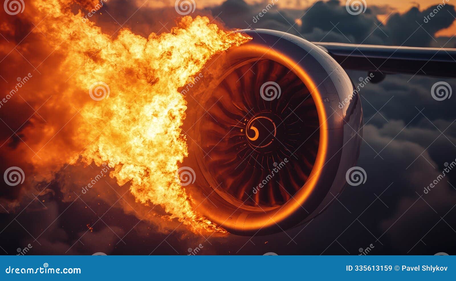 Jet Engine of Modern Aircraft in Fire. Stock Image - Image of wing ...